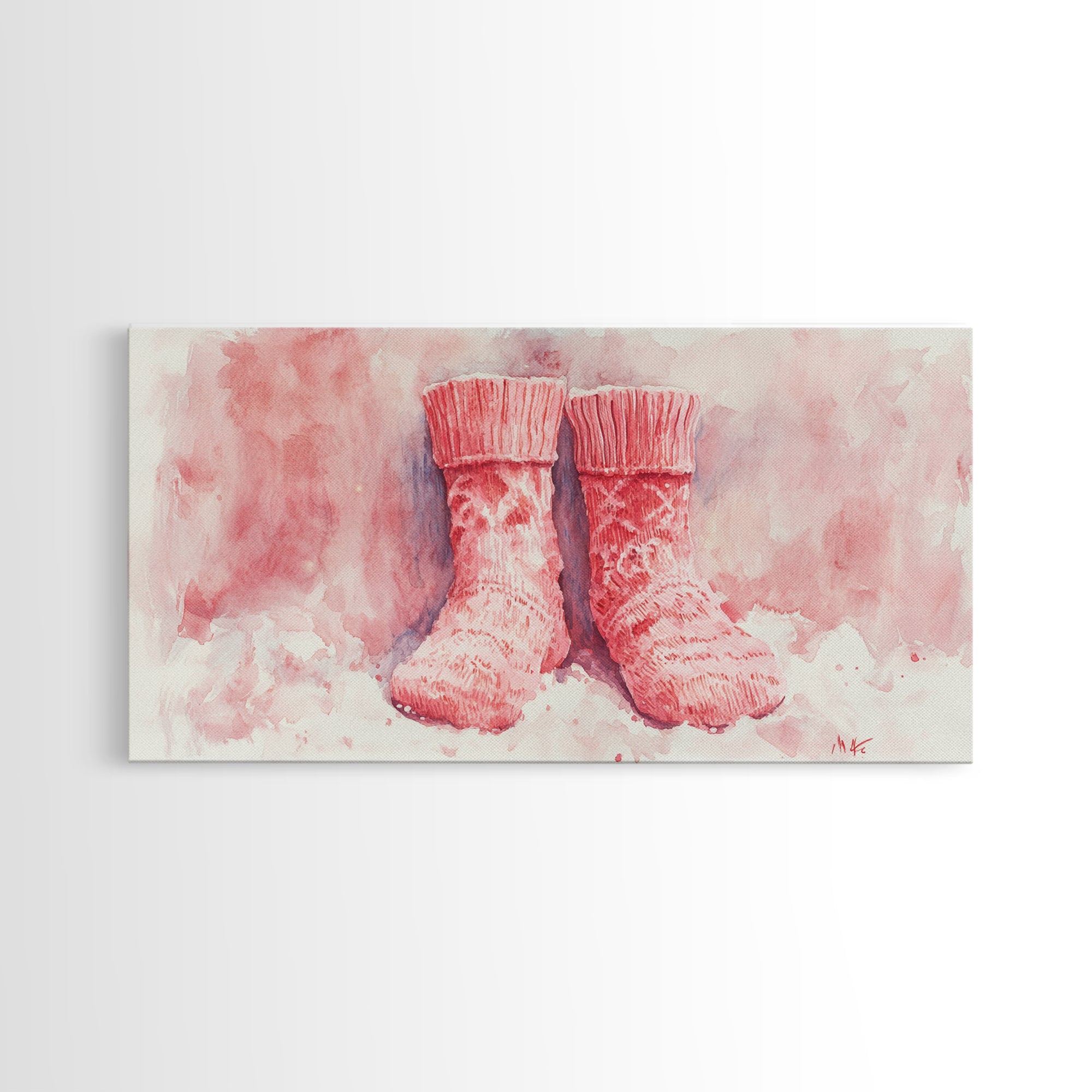 Knitted Socks Art Framed Canvas Print, Cozy Cottagecore Wall Art in Pi ...