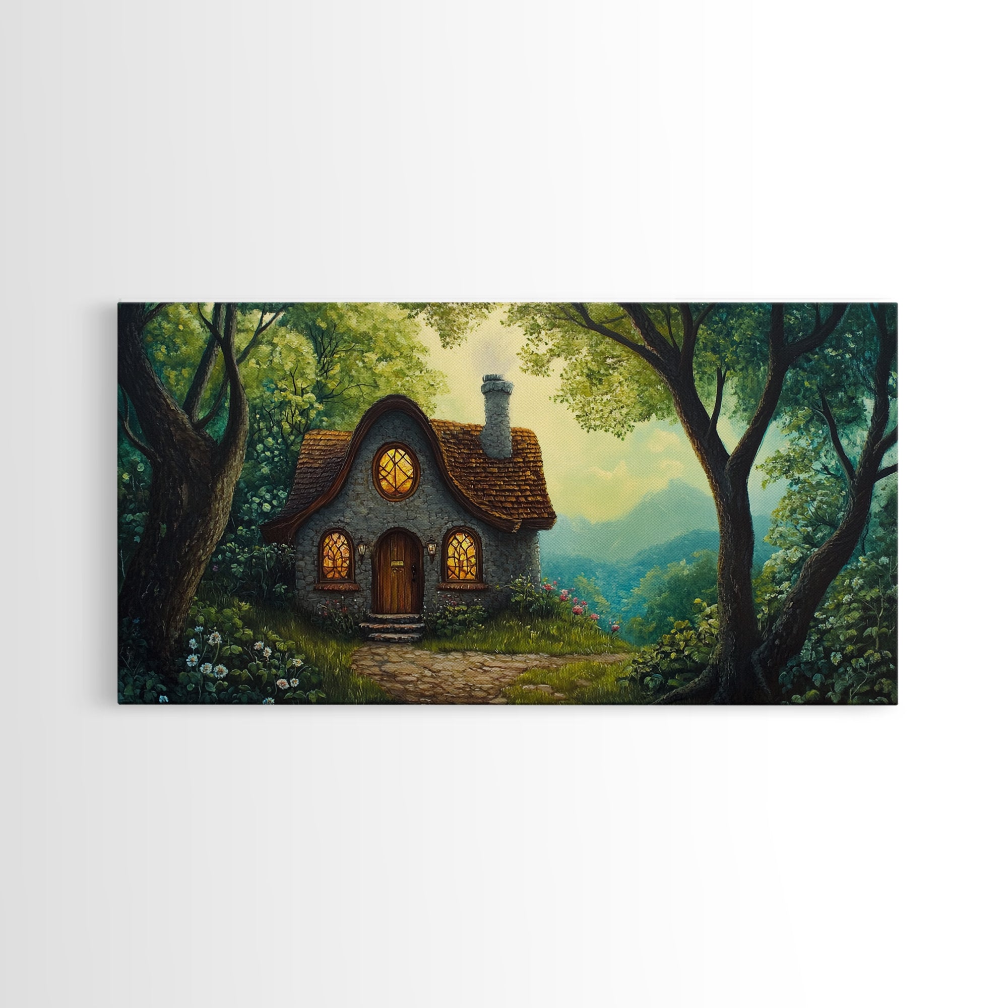 Cozy Forest Cottage Canvas Print Cottagecore Landscape Art Rustic Home ...