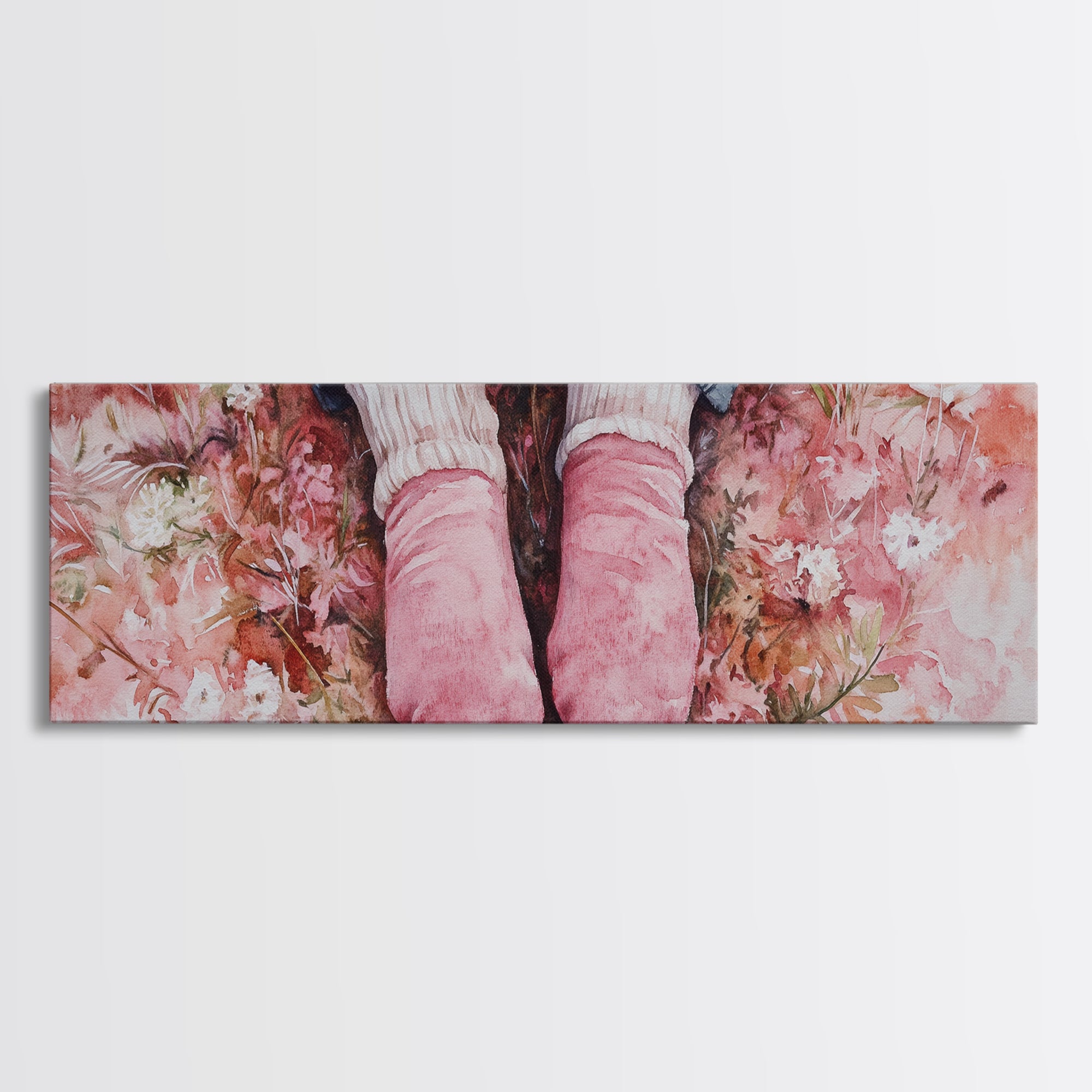 Cozy Autumn Socks Framed Canvas Print Fall Wildflower Painting Cottage ...