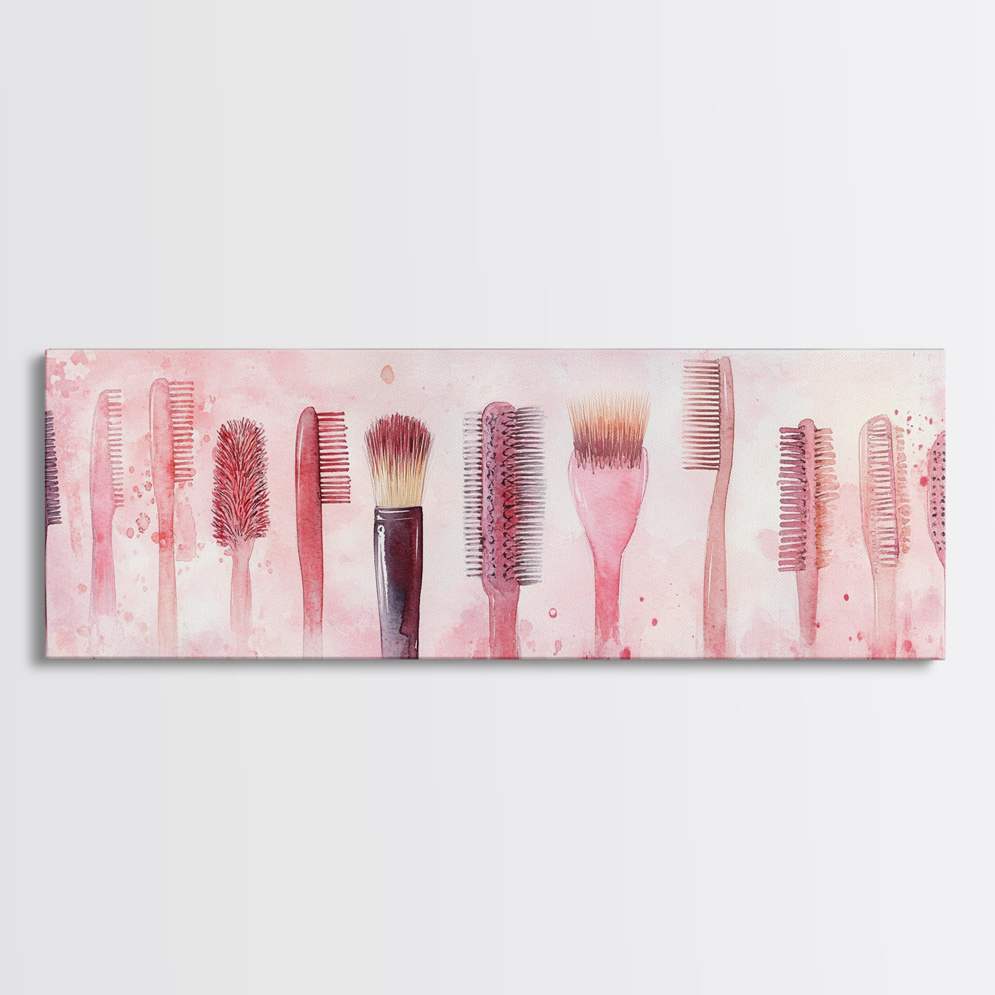 Light Pink Combs and Brushes Wall Art, Framed Canvas Print, Feminine W ...