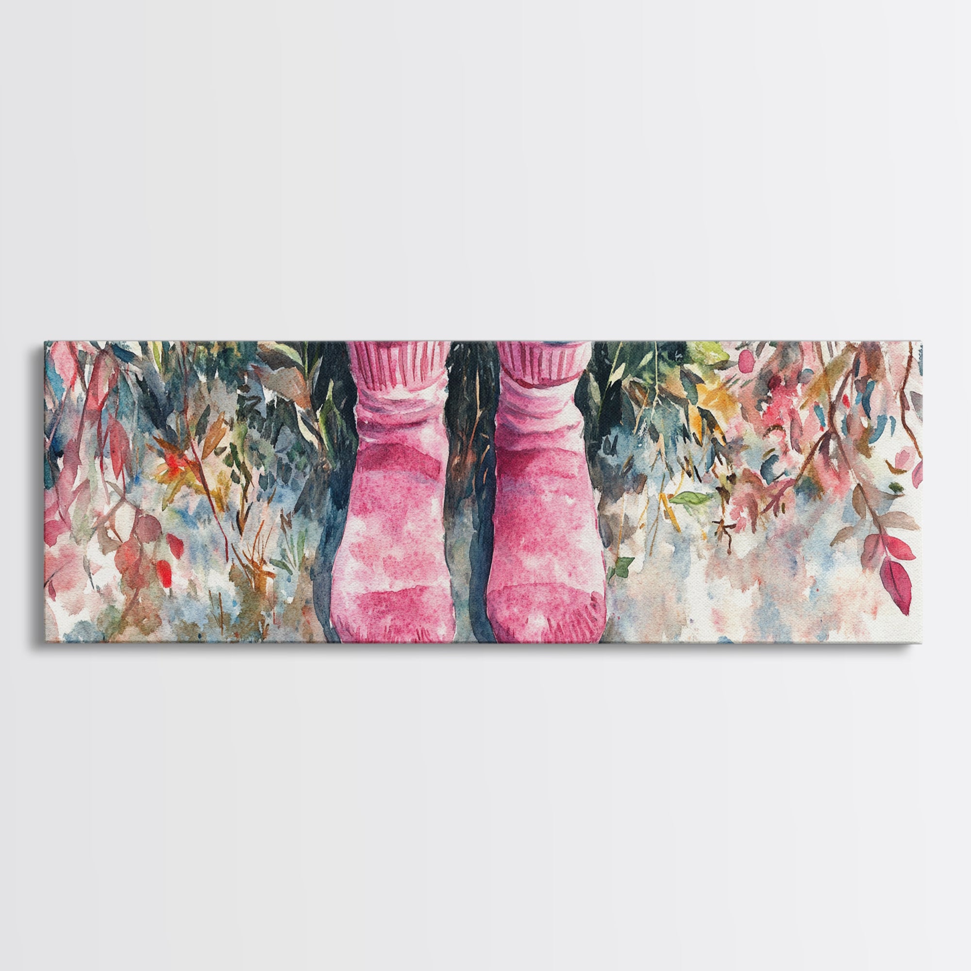Autumn Pink Socks Wall Art Framed Canvas Print, Rustic Cottagecore Fal ...