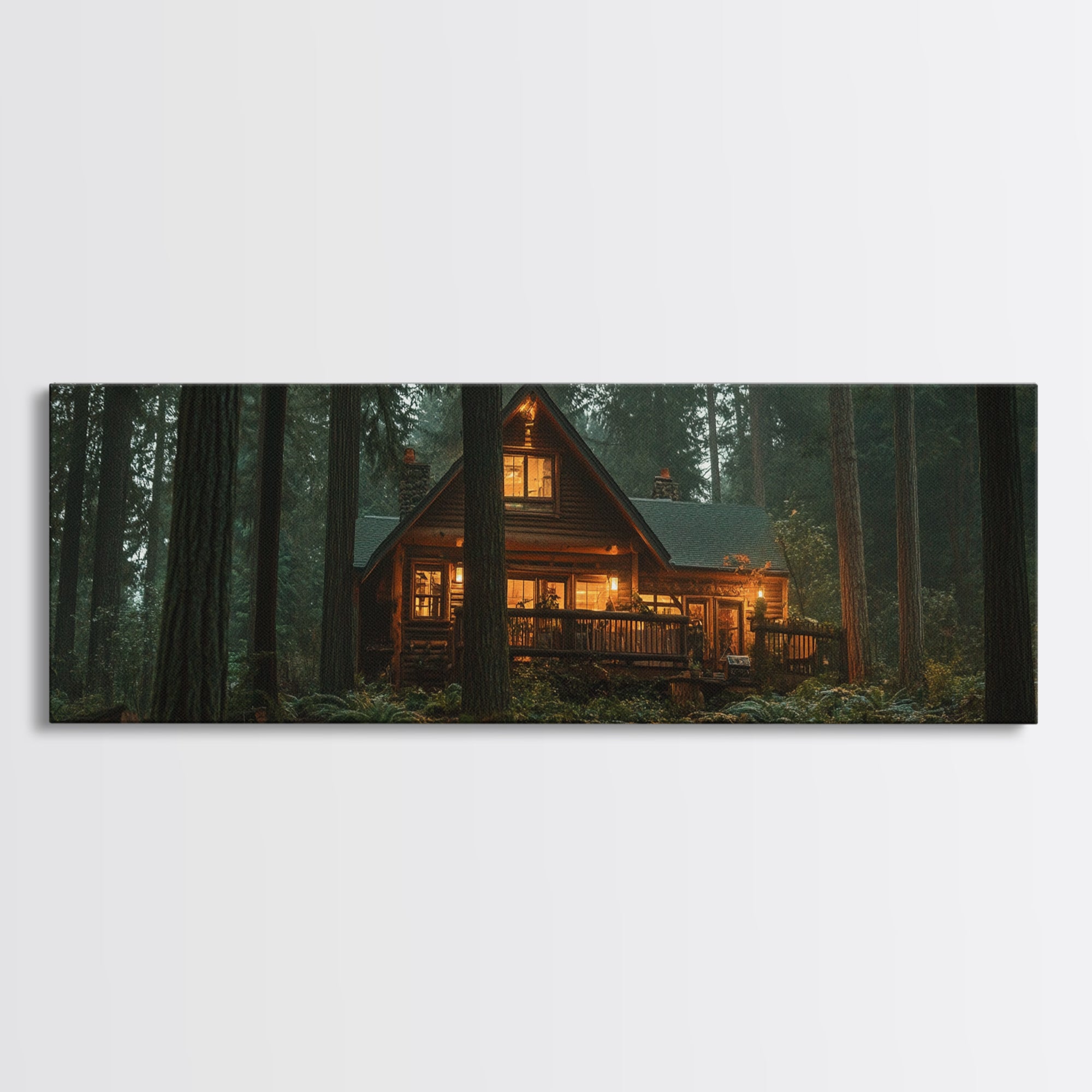 Warm Forest Cabin Framed Canvas Print, Rustic Decor Wall Art, Cozy Woo ...