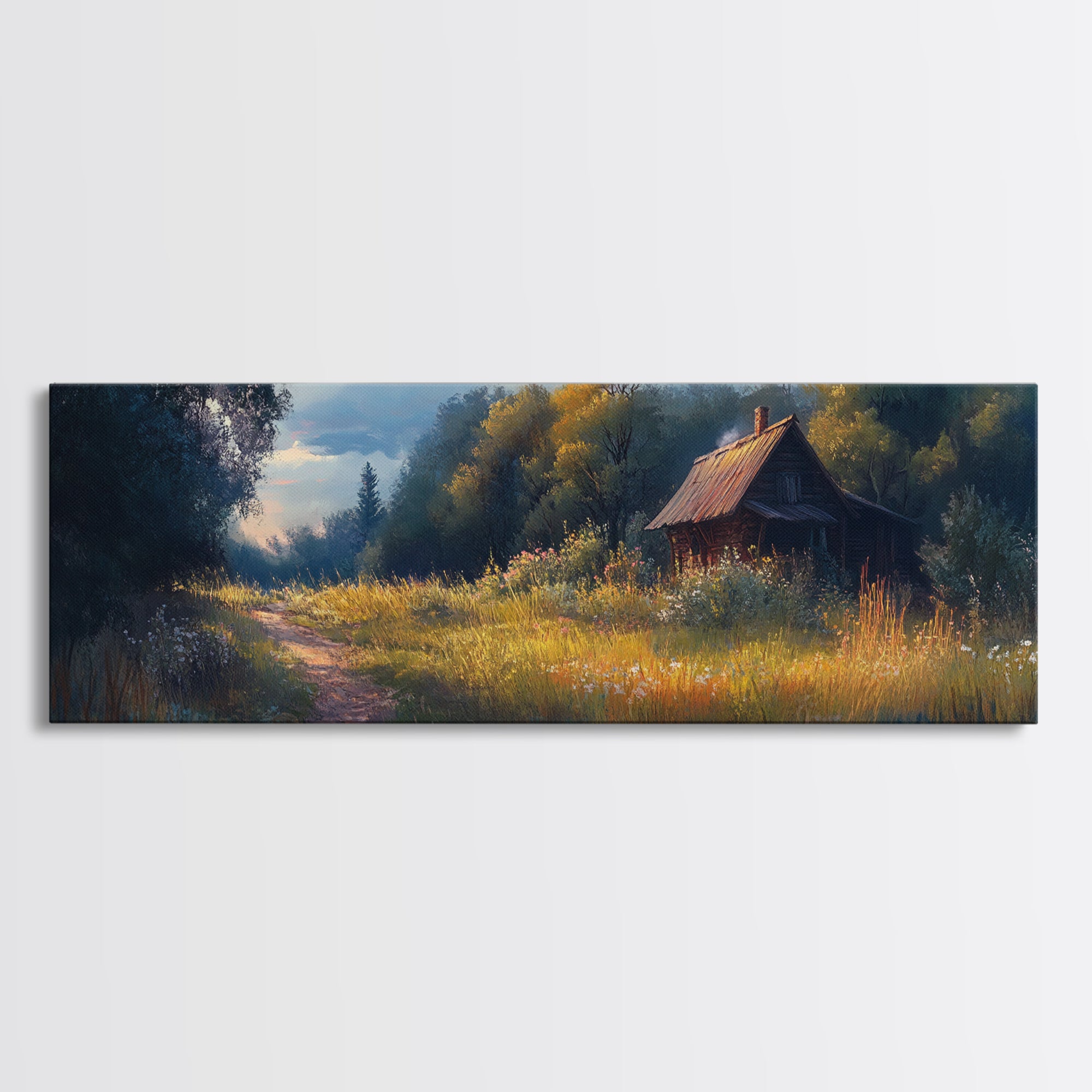 Rustic Cabin Landscape Canvas Print Farmhouse Art Cozy Cottagecore Dec ...