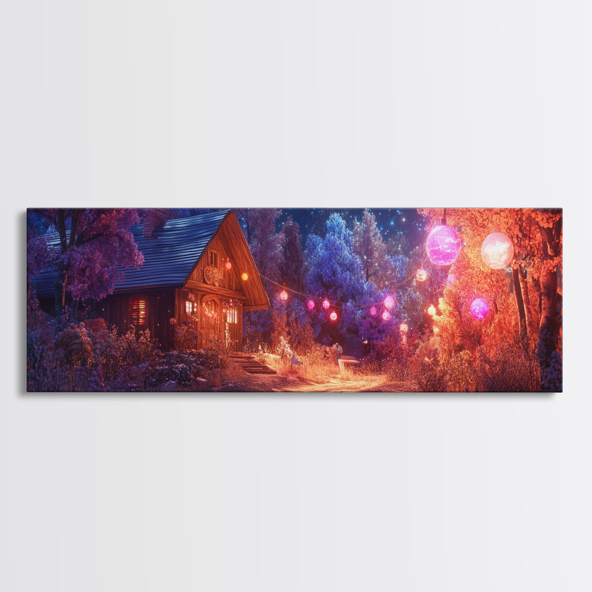 Enchanted Cottage Canvas Print Whimsical Nightscape Wildflower Paintin ...