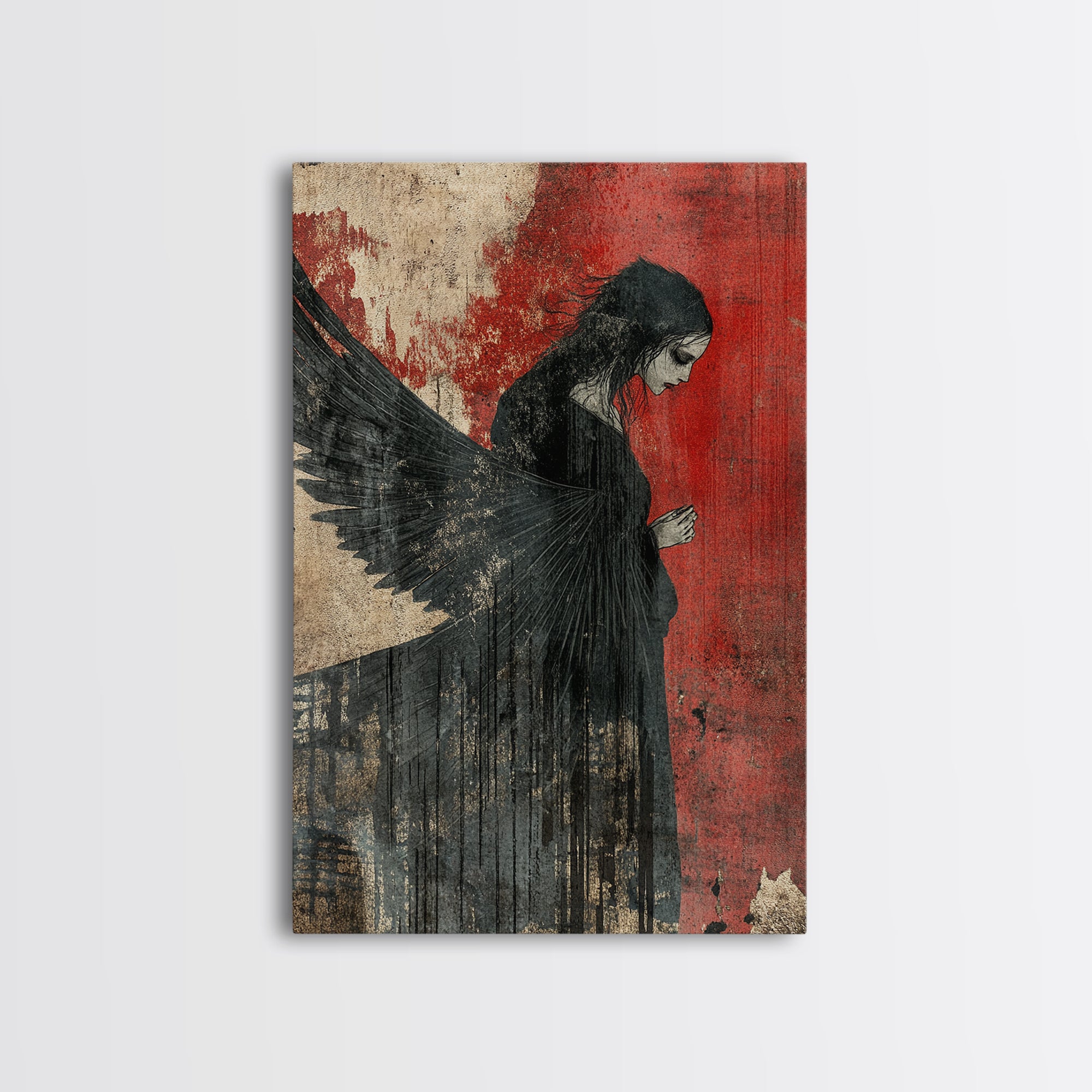 Gothic Angel Red Background Canvas Print Dark Angels Wall Art Moody Go ...