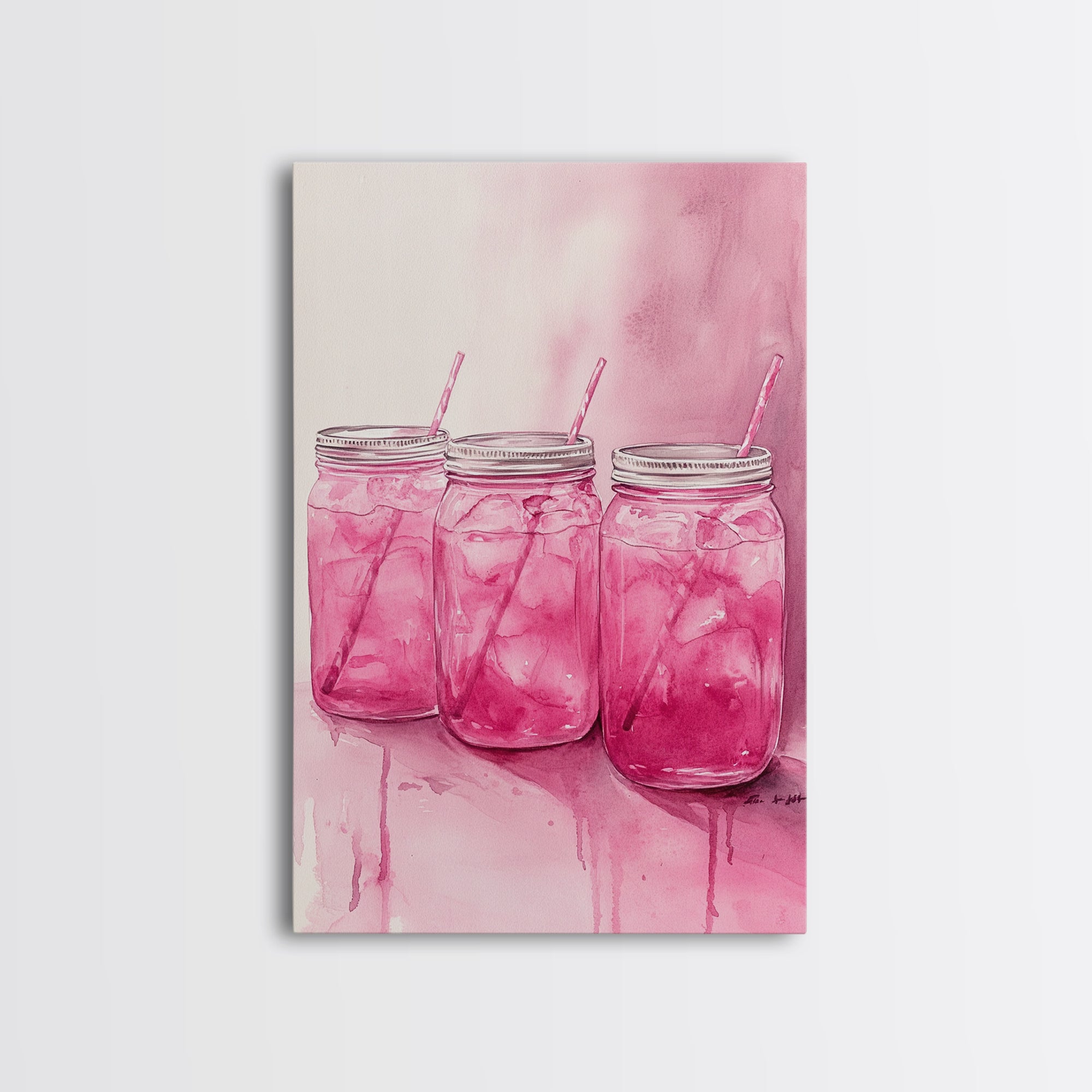 Pink Lemonade Jars Framed Canvas Print Food Review Kitchen Art Light P ...