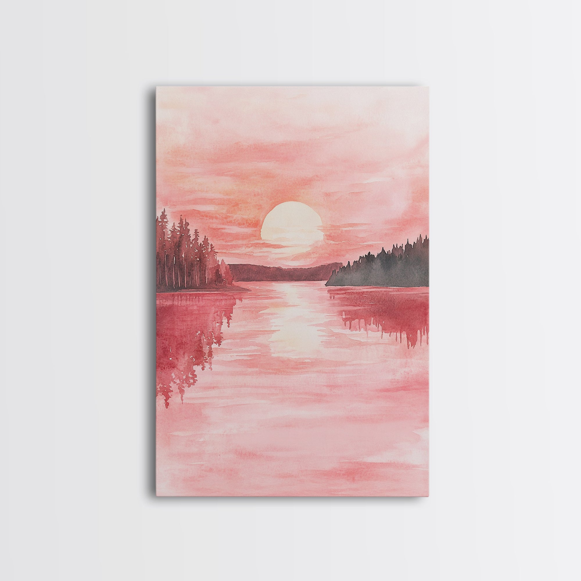 Pink Sunset Canvas Print, Coastal Landscape Art, Romantic Bedroom Wall ...