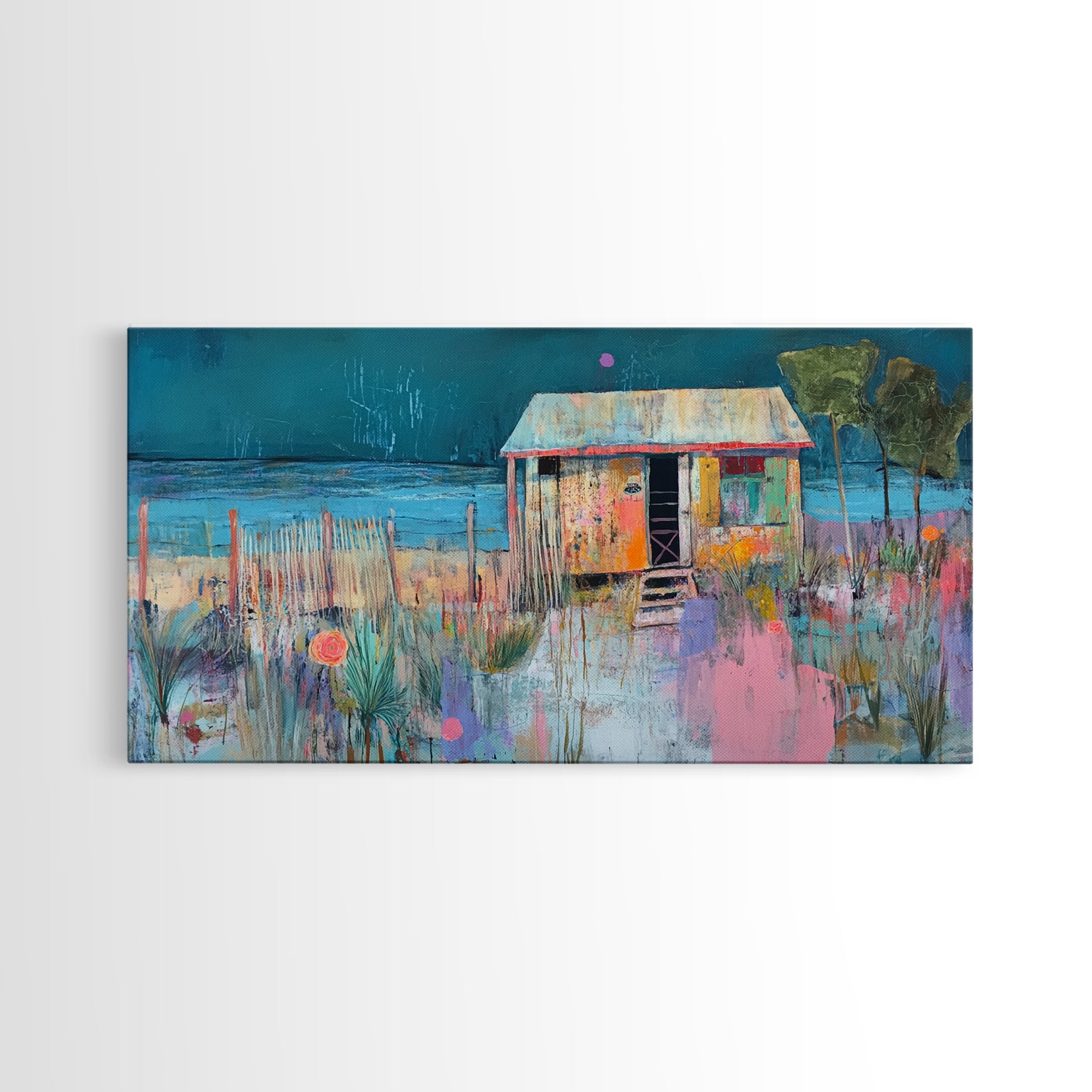 Rustic Beach Shack, Coastal Wall Art, Cottagecore Wall Art, Boho Art ...