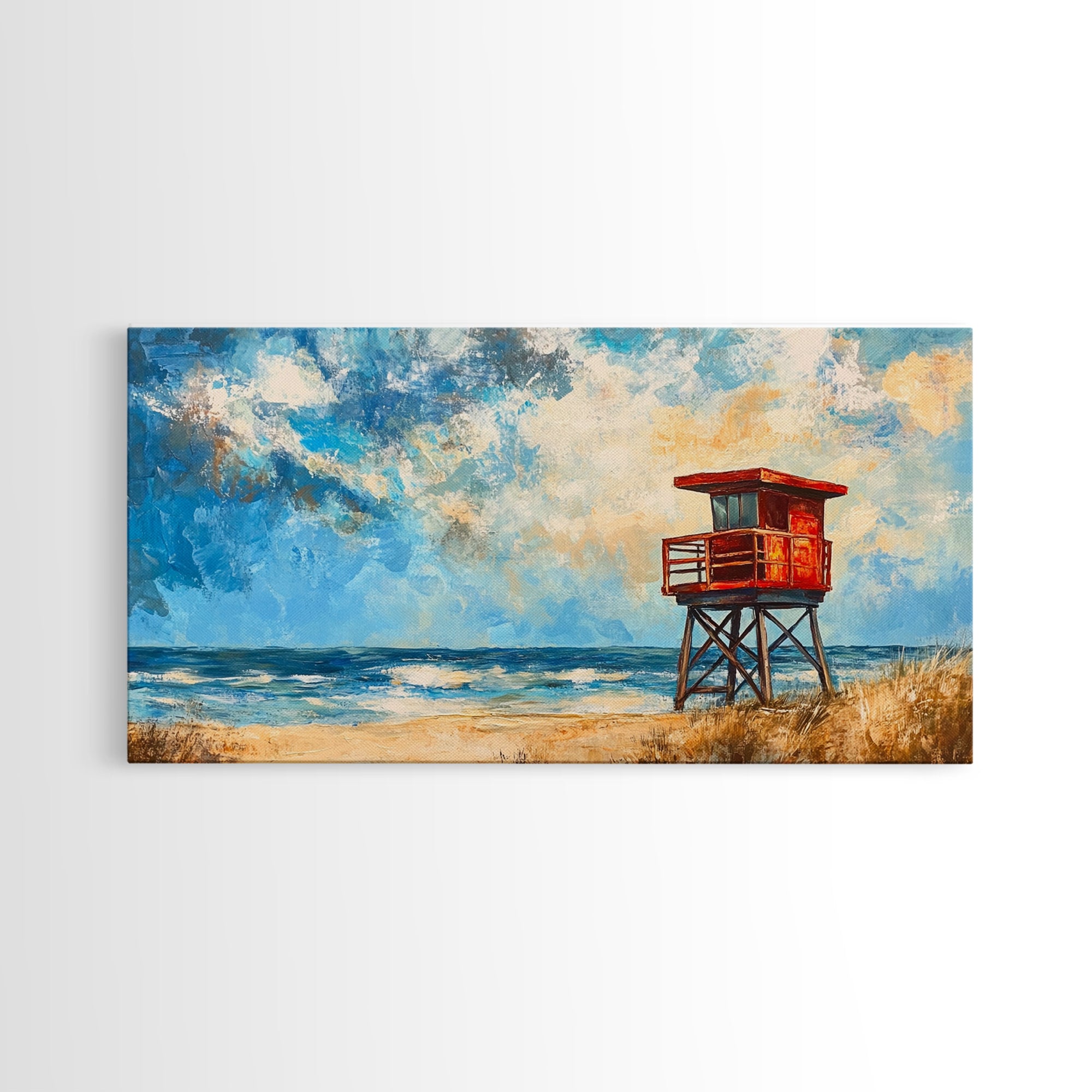 Lifeguard Tower, coastal landscape art, beach painting, seascape paint ...