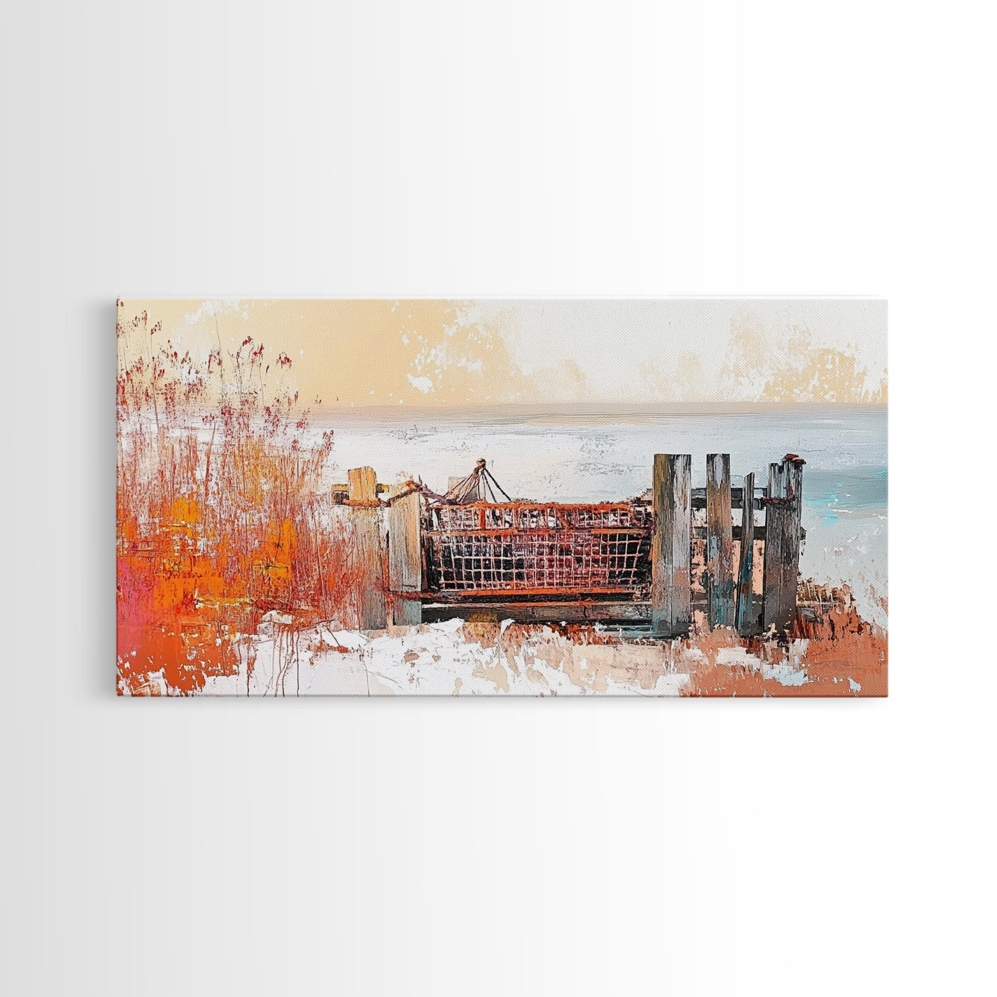 Rustic Dock, coastal decor, rustic art, farmhouse art, seascape painti ...