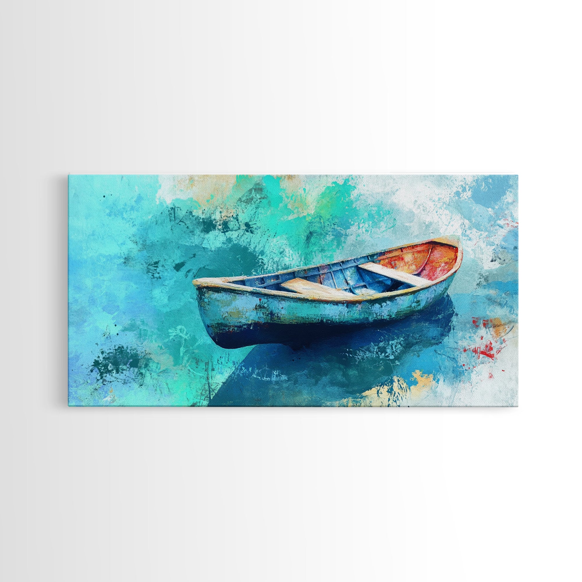 Floating Boat, teal watercolor, impressionist seascape, peaceful ocean ...