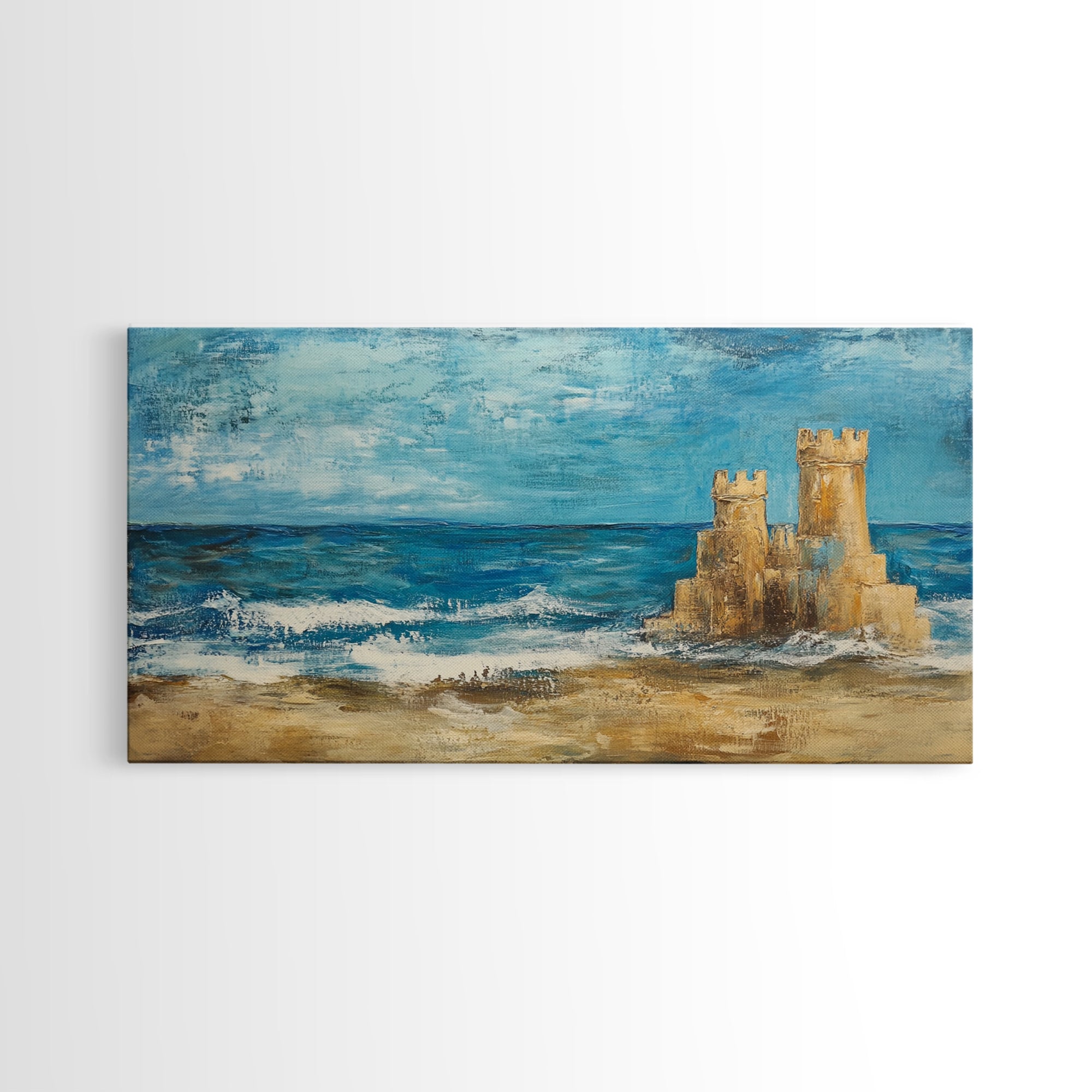 Sandcastle Painting, Coastal Decor, Beach House Wall Art, Nautical Pai ...