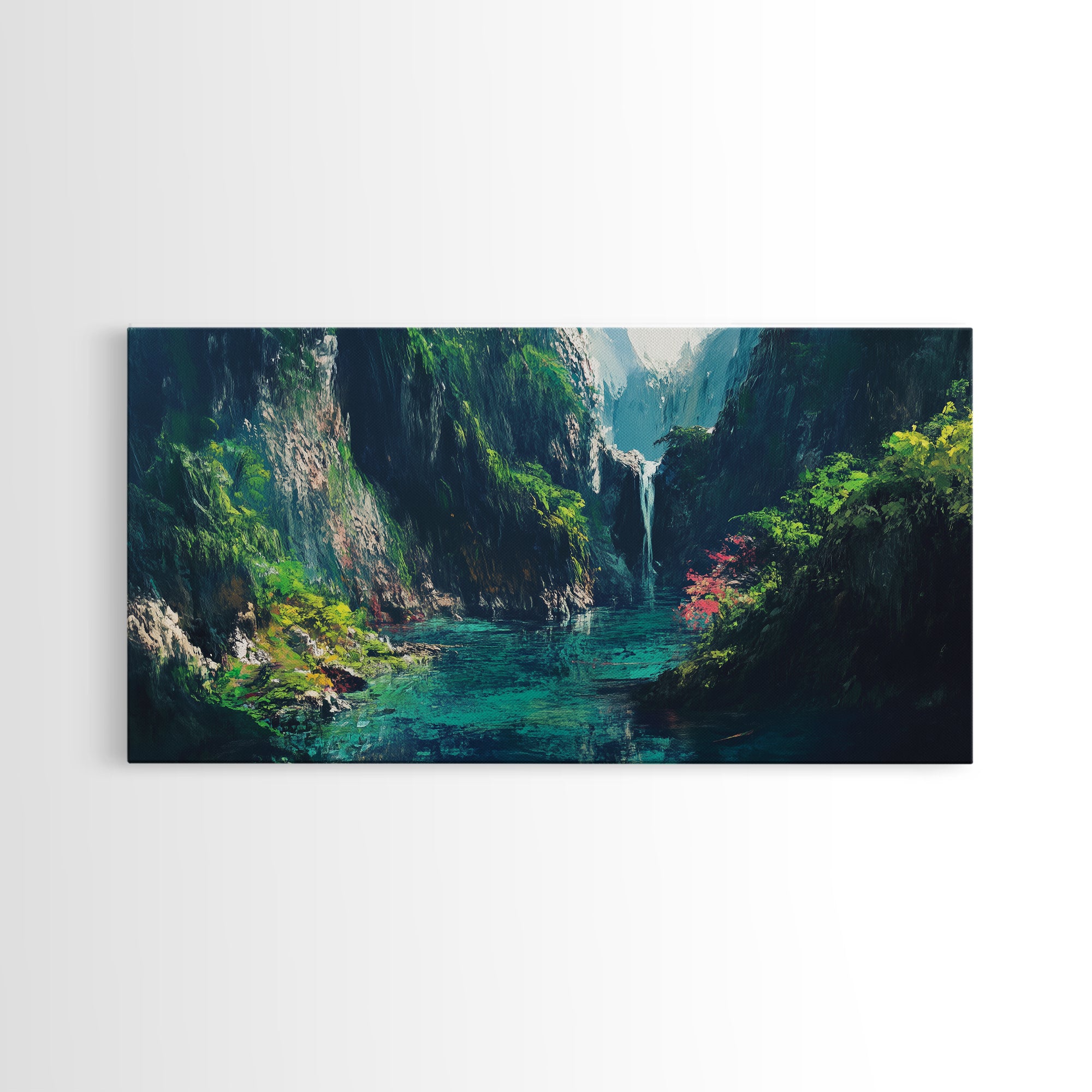 Waterfall Painting, Nature Landscape Art, Moody Art, Cottagecore Wall ...