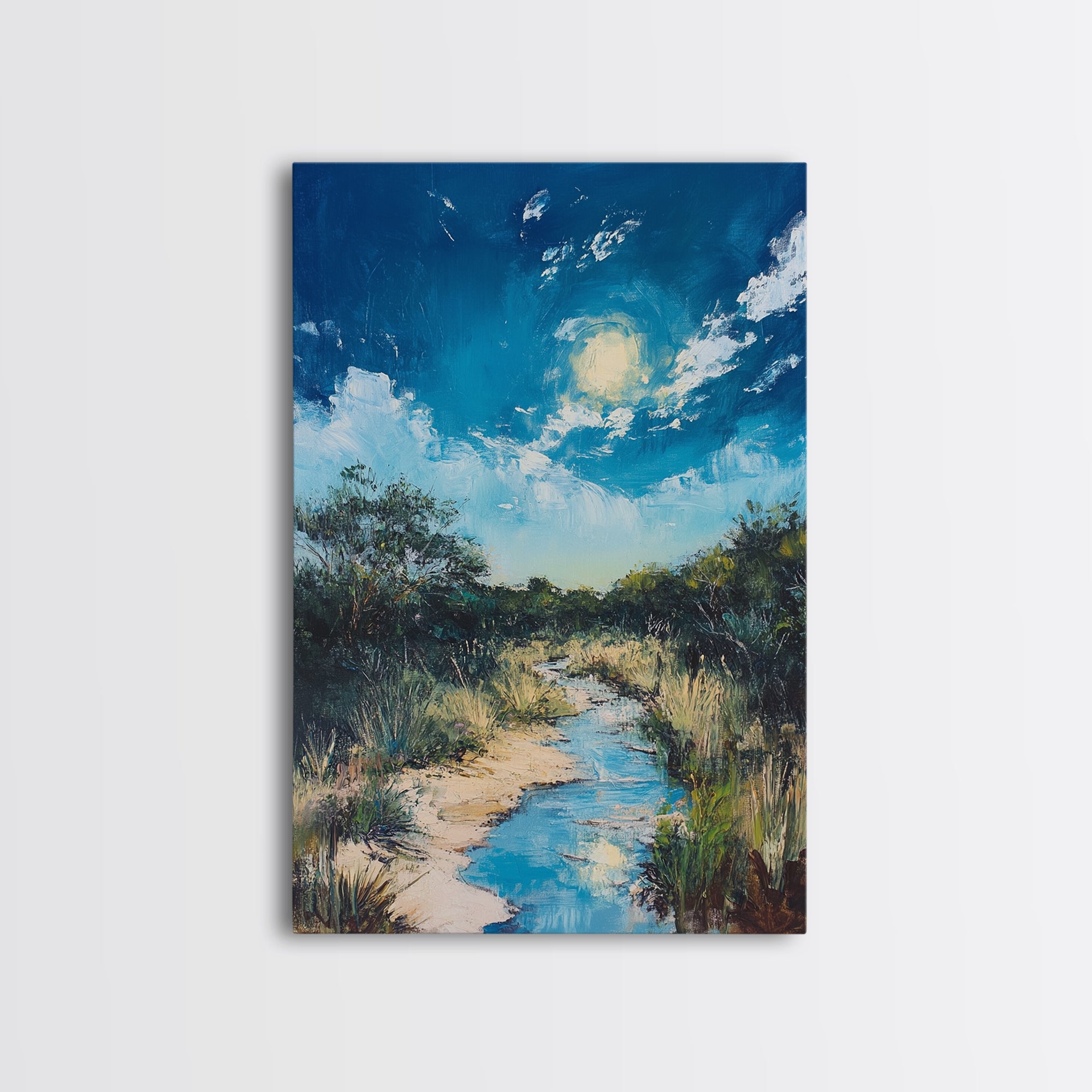 Moonlit Marsh, Moody Art, Coastal Landscape Art, Blue and Green Wall A ...