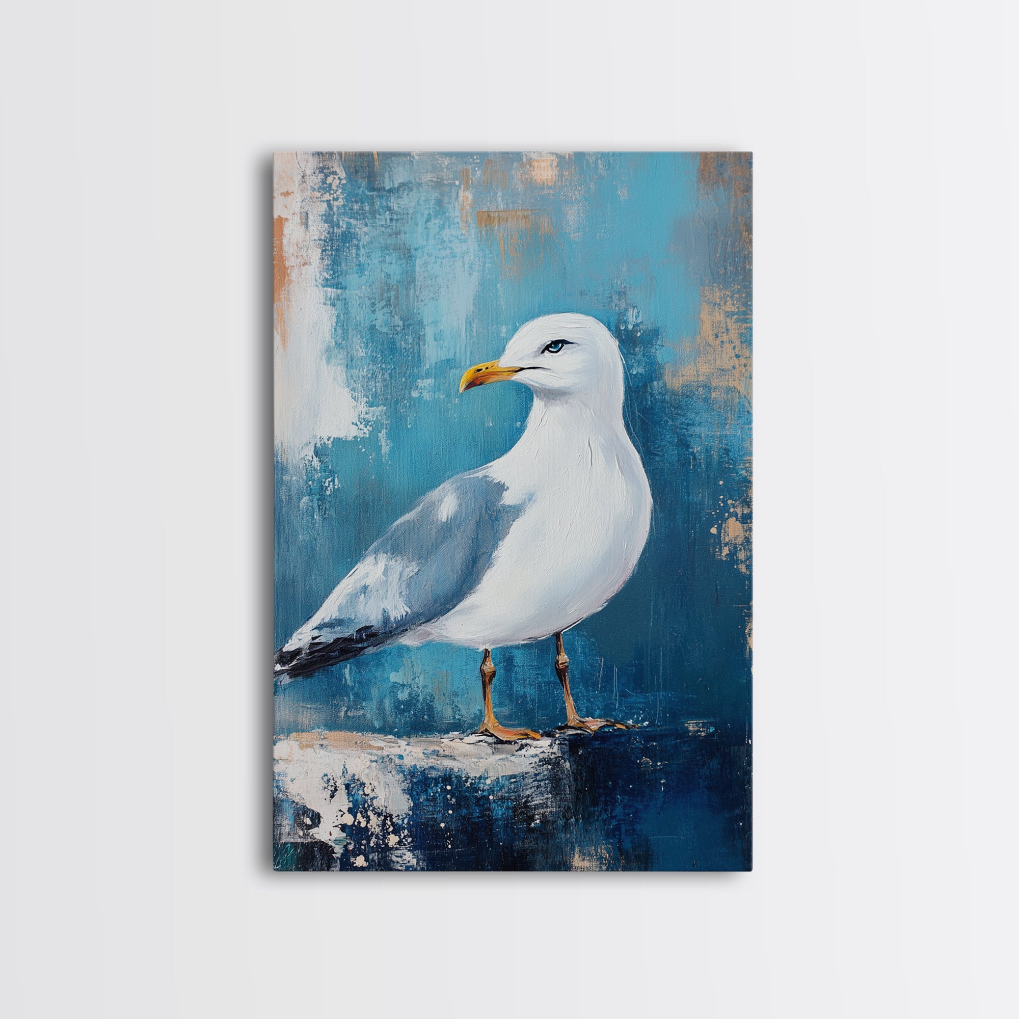 Seagull Portrait Framed Canvas Print Coastal Bird Painting, Nautical W ...