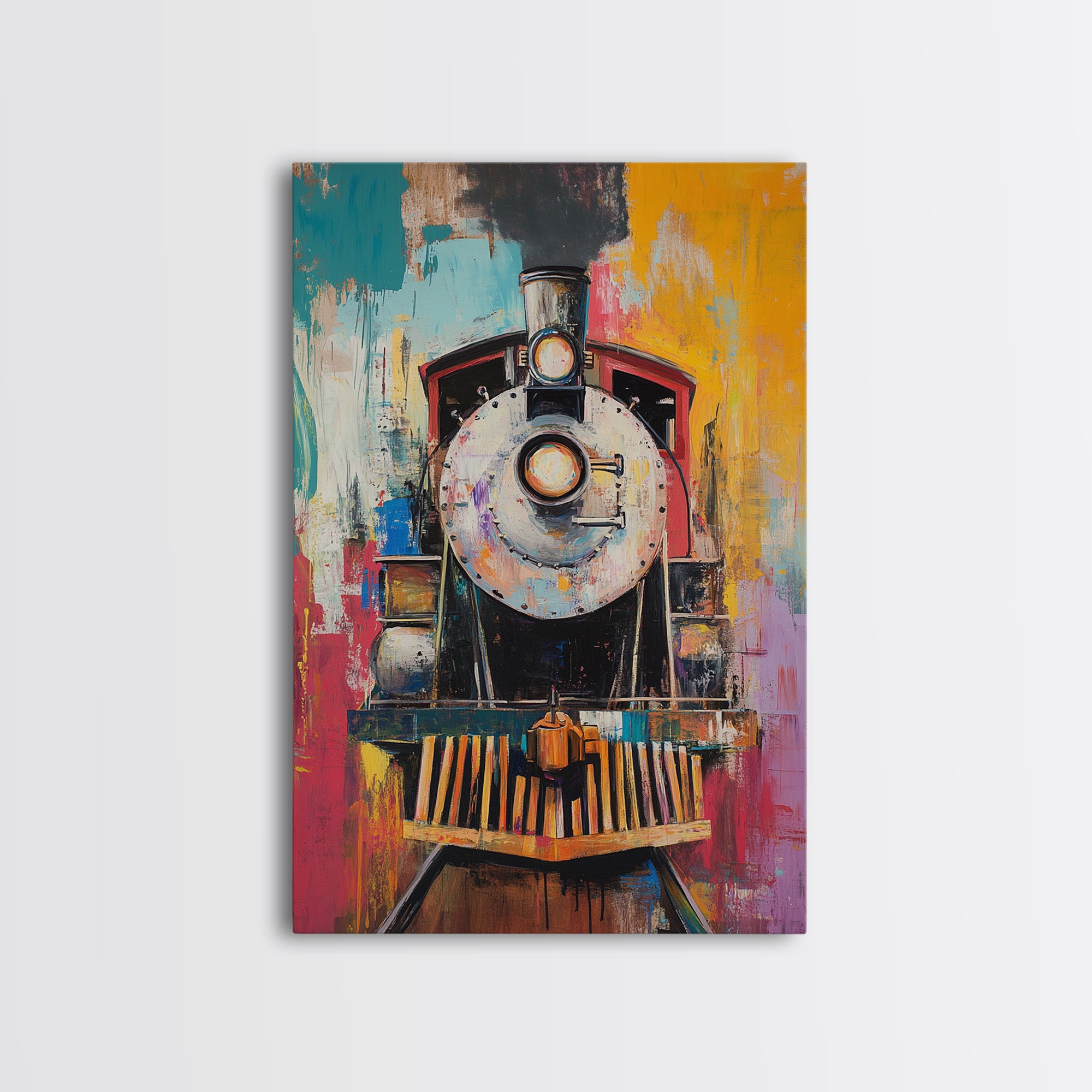 Vintage Train Canvas Print Industrial Wall Art Steam Locomotive Painti ...