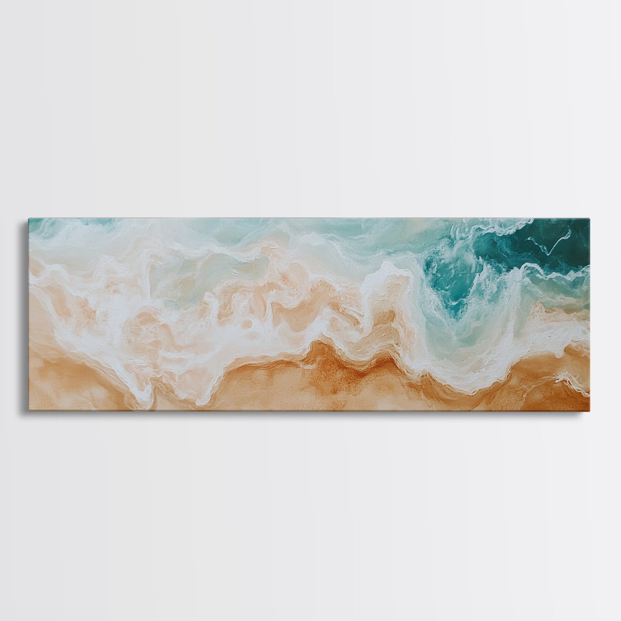 Coastal Beach Waves Painting, Serene Ocean Art, Abstract Shoreline Wal ...