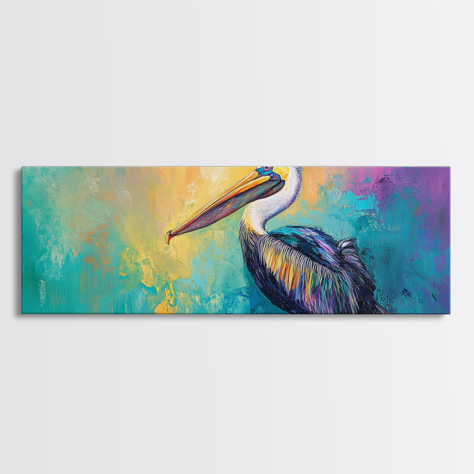 Pelican Abstract Framed Canvas Print Coastal Bird Wall Art, Vibrant Na ...