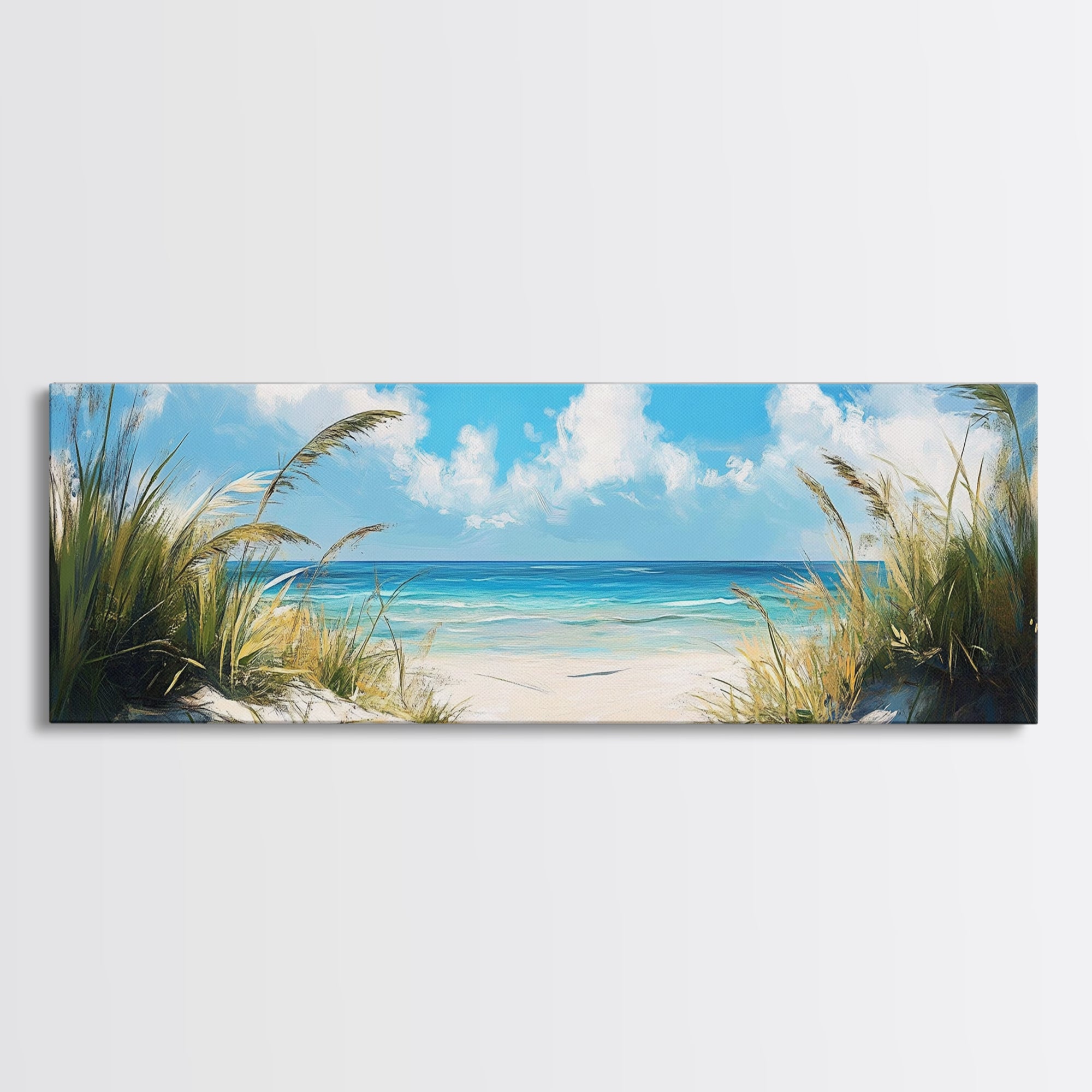 Tranquil Ocean Beach View Canvas Print, Coastal Wall Art, Blue Nautica ...