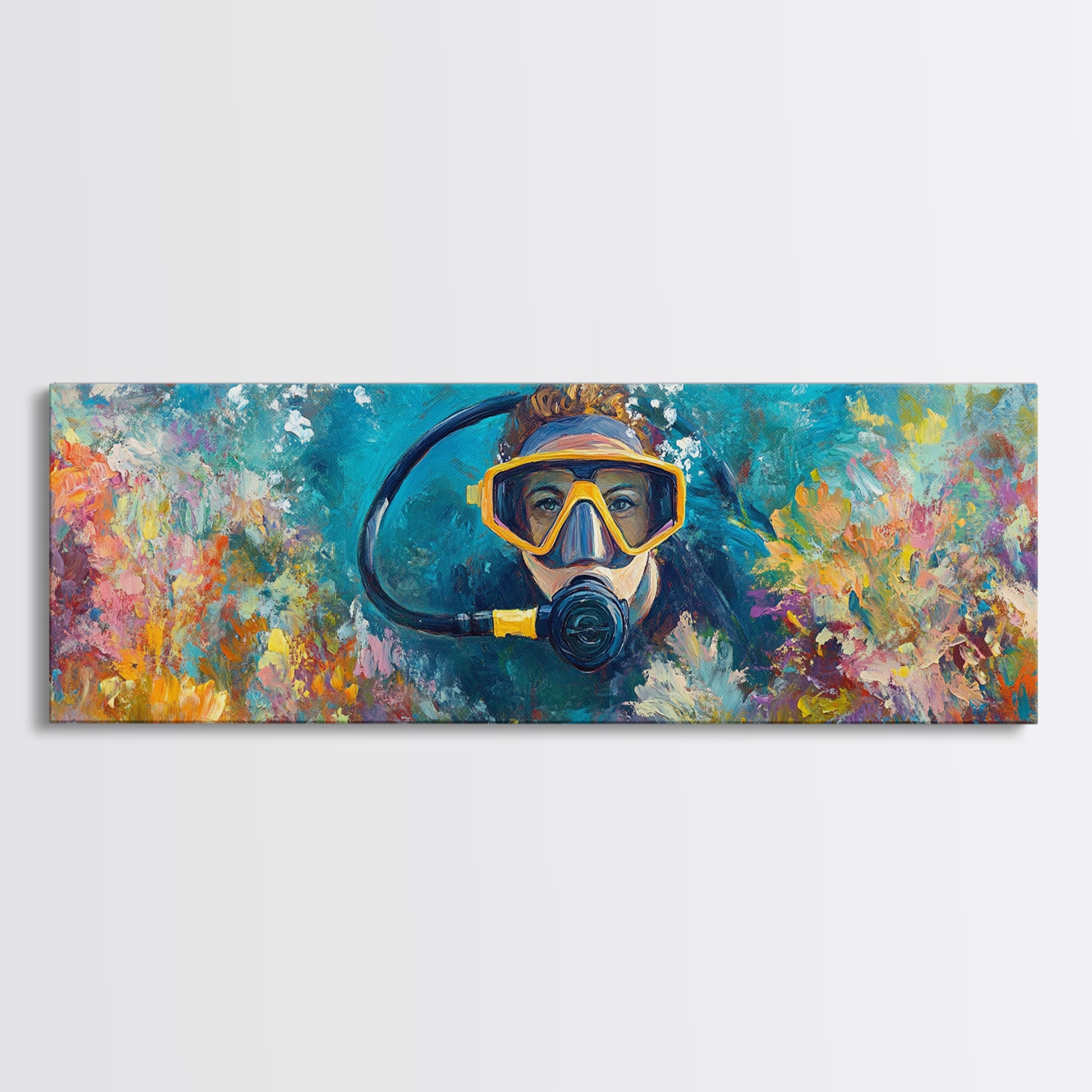 Colorful Scuba Diver Canvas Print Vibrant Ocean Art Tropical Coral Ree ...