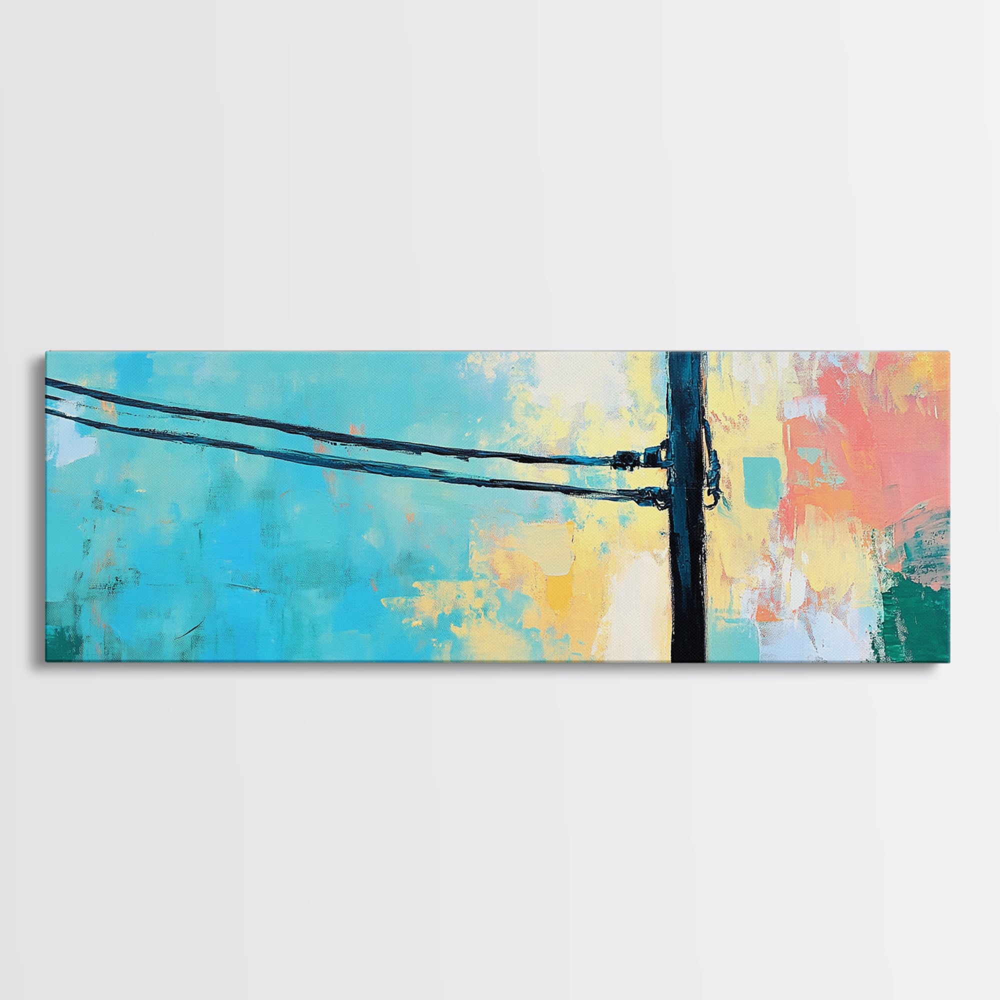 Powerline, Sky, Abstract, Pastel, Framed Canvas Print, Modern Wall Art ...