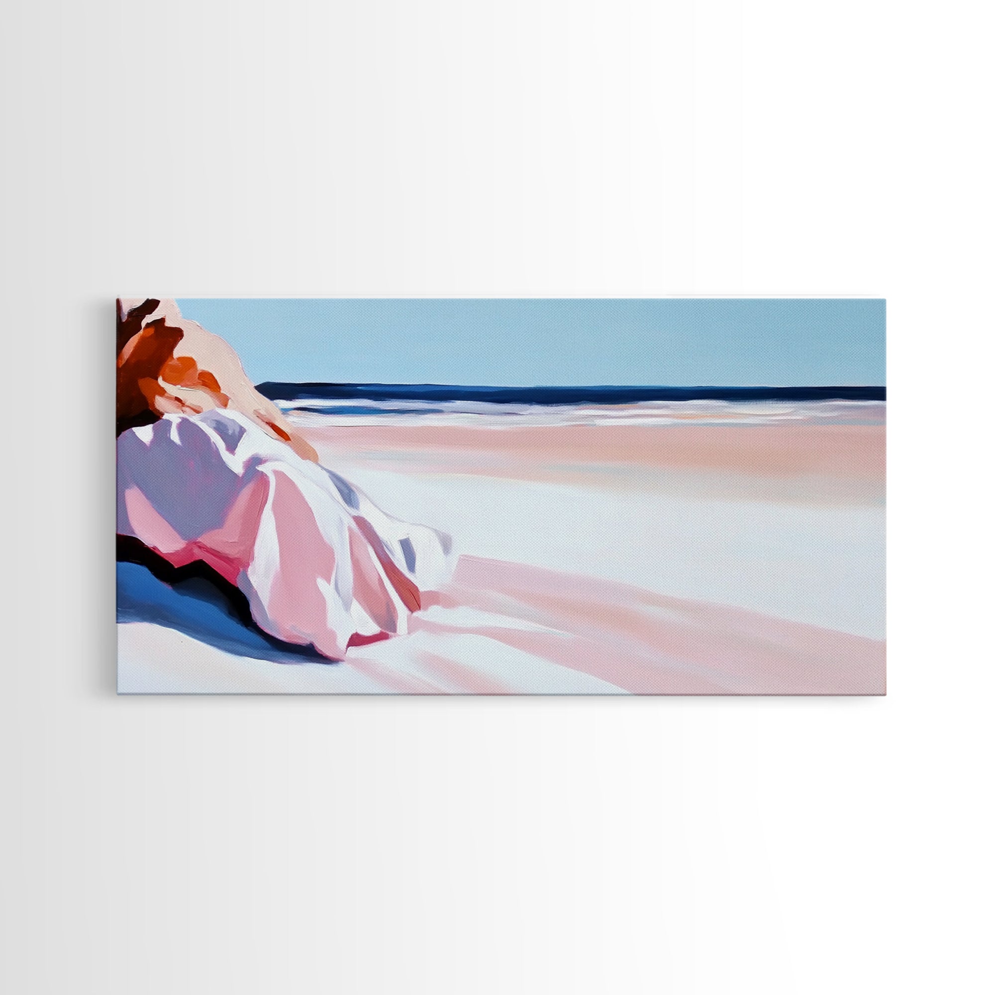 Woman in Pink, Beachside Relaxation, Canvas Print, Summer Aesthetic, F ...