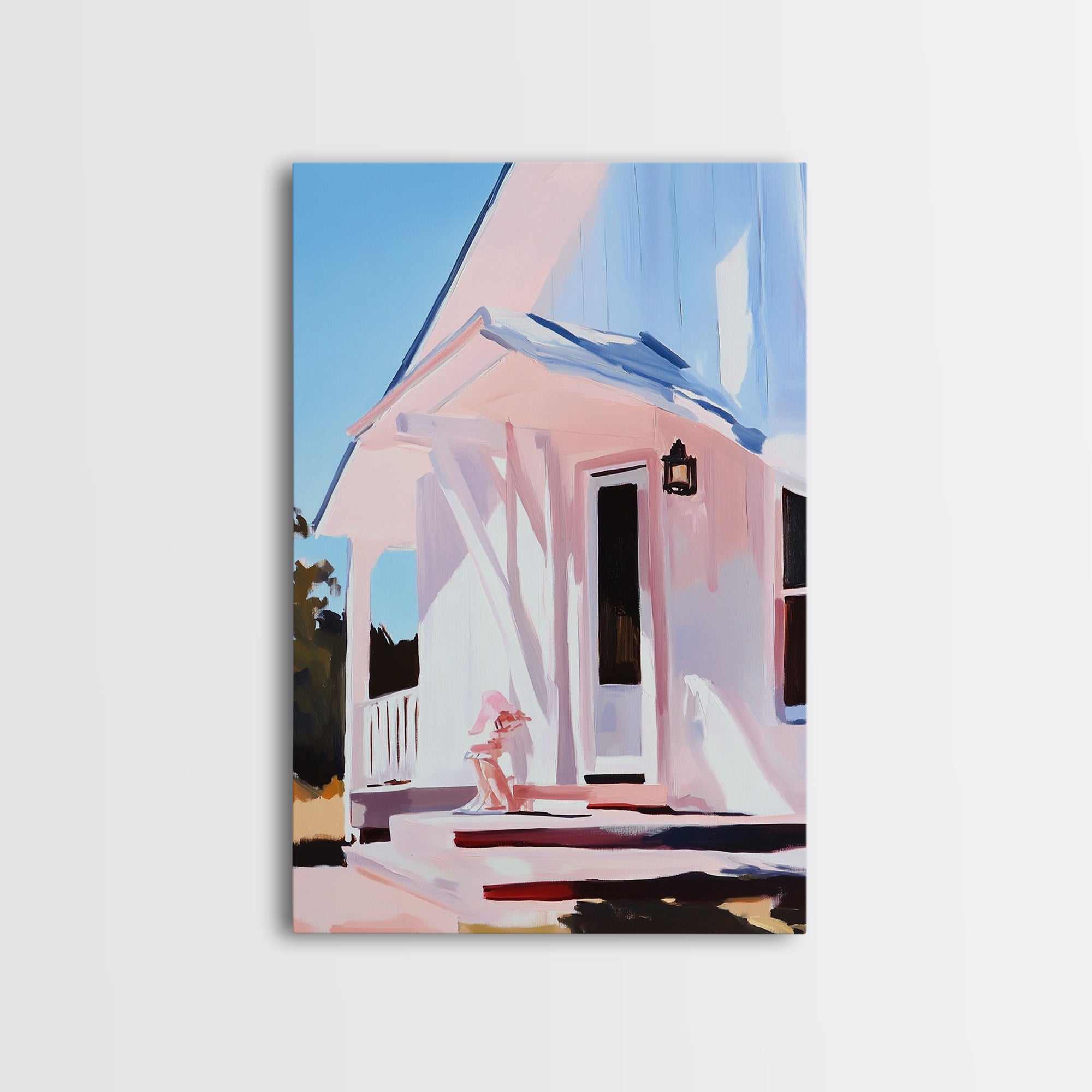 White Cottage, Porch Tranquility, Country Living, Framed Canvas Print ...