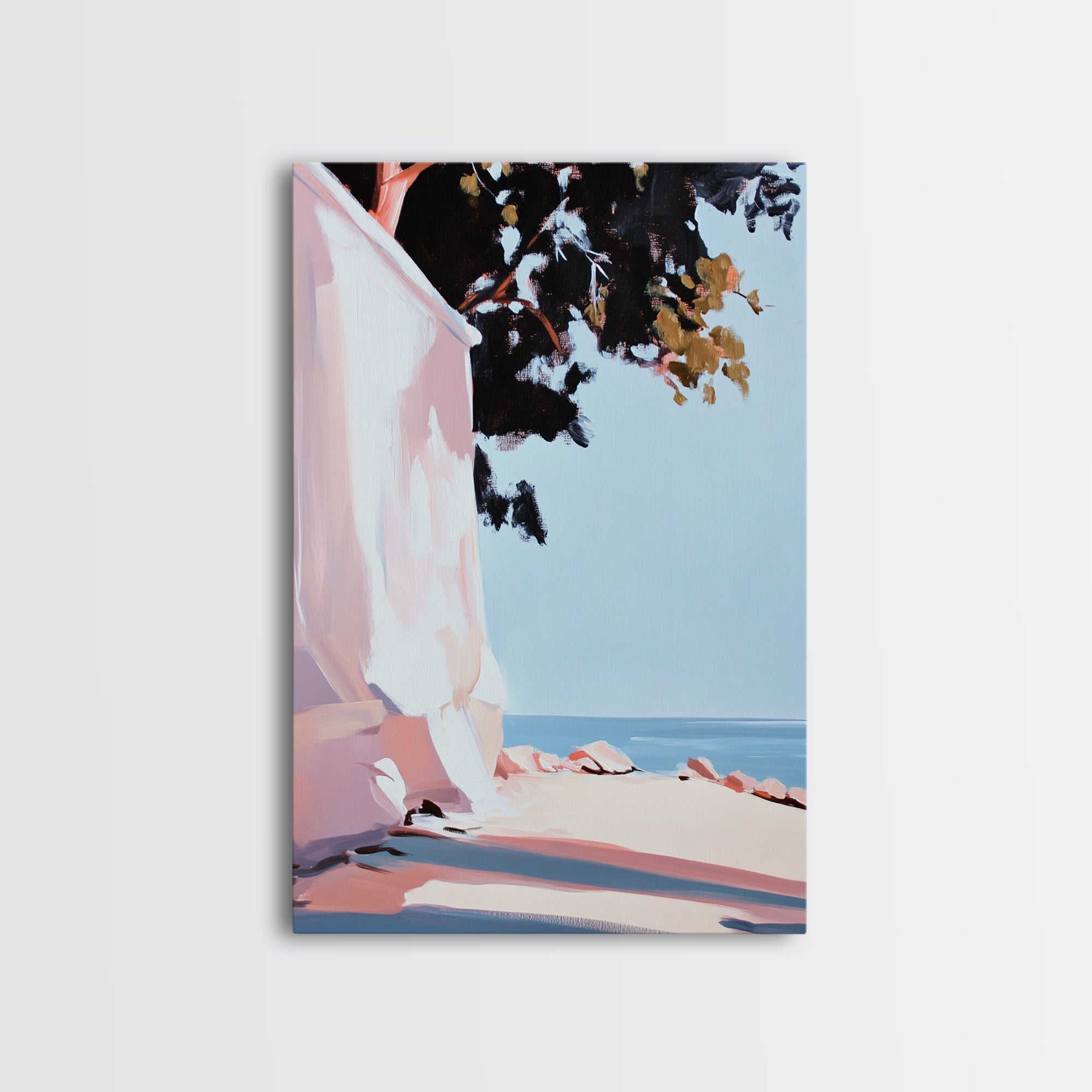 Seaside Shade, Coastal Rock Art, Oceanfront Painting, Framed Canvas Pr ...