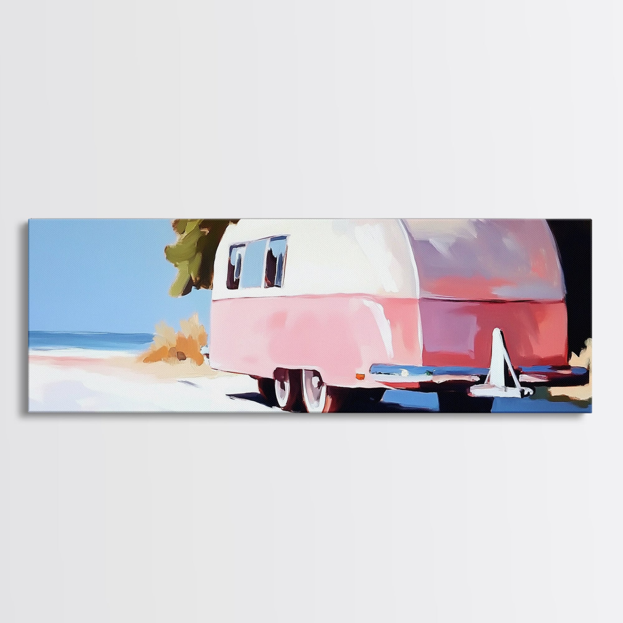 Retro Camper, Vintage Beach Art, Travel Trailer Aesthetic, Framed Canv ...
