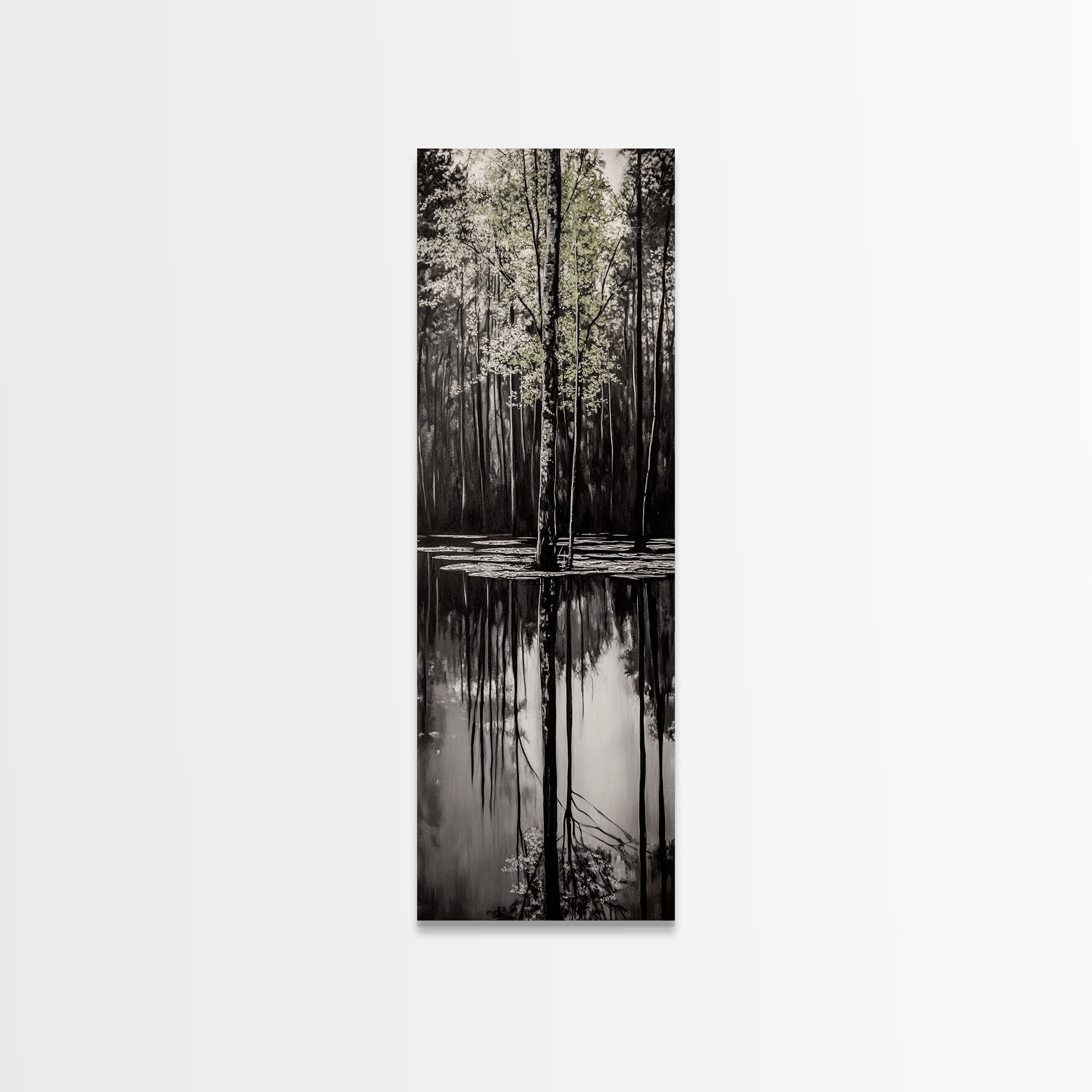 Reflective Trees, Monochrome Forest Painting, Minimalist Nature Art, F ...