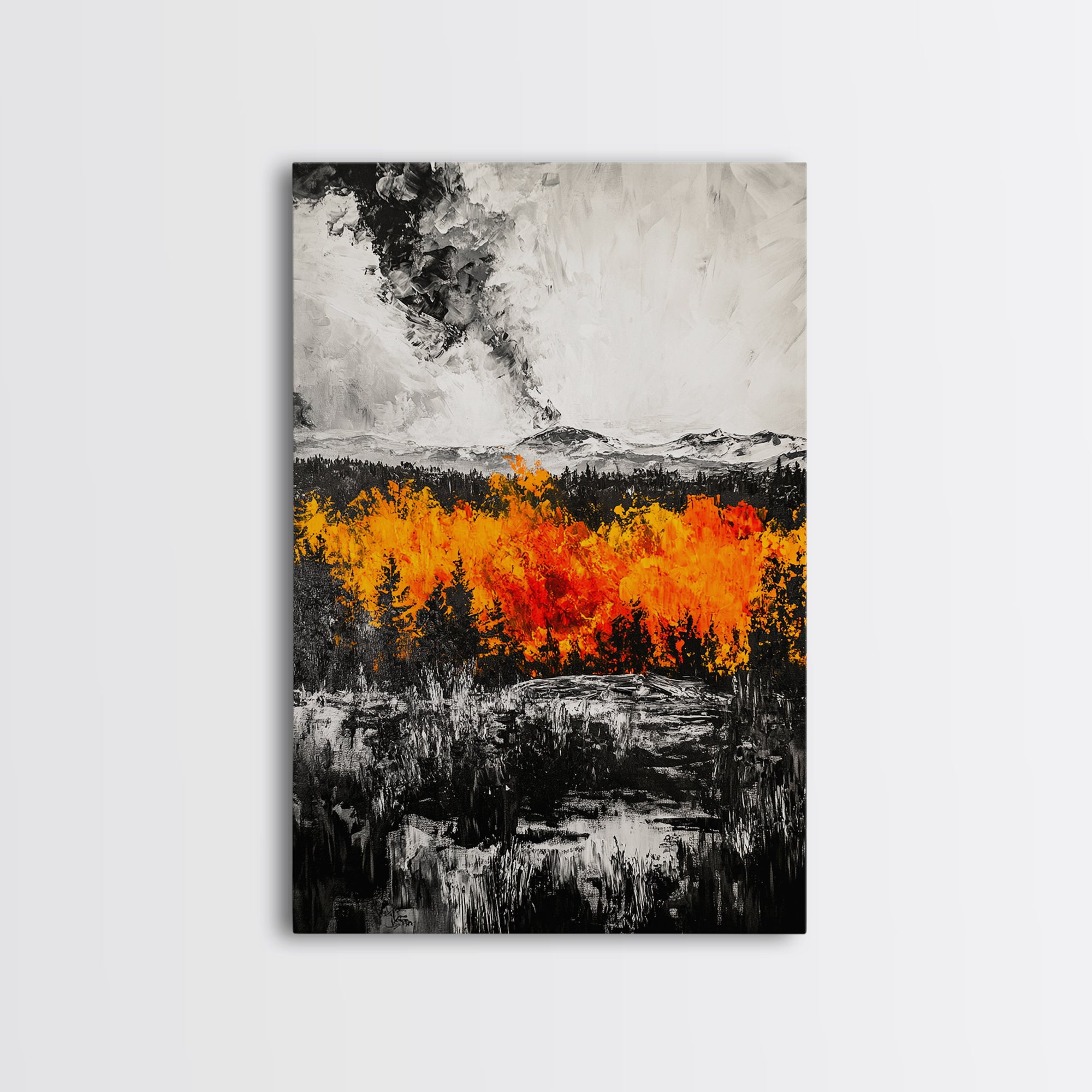 Burning Trees, Fiery Autumn Landscape, Dramatic Fall Wall Art, Modern ...