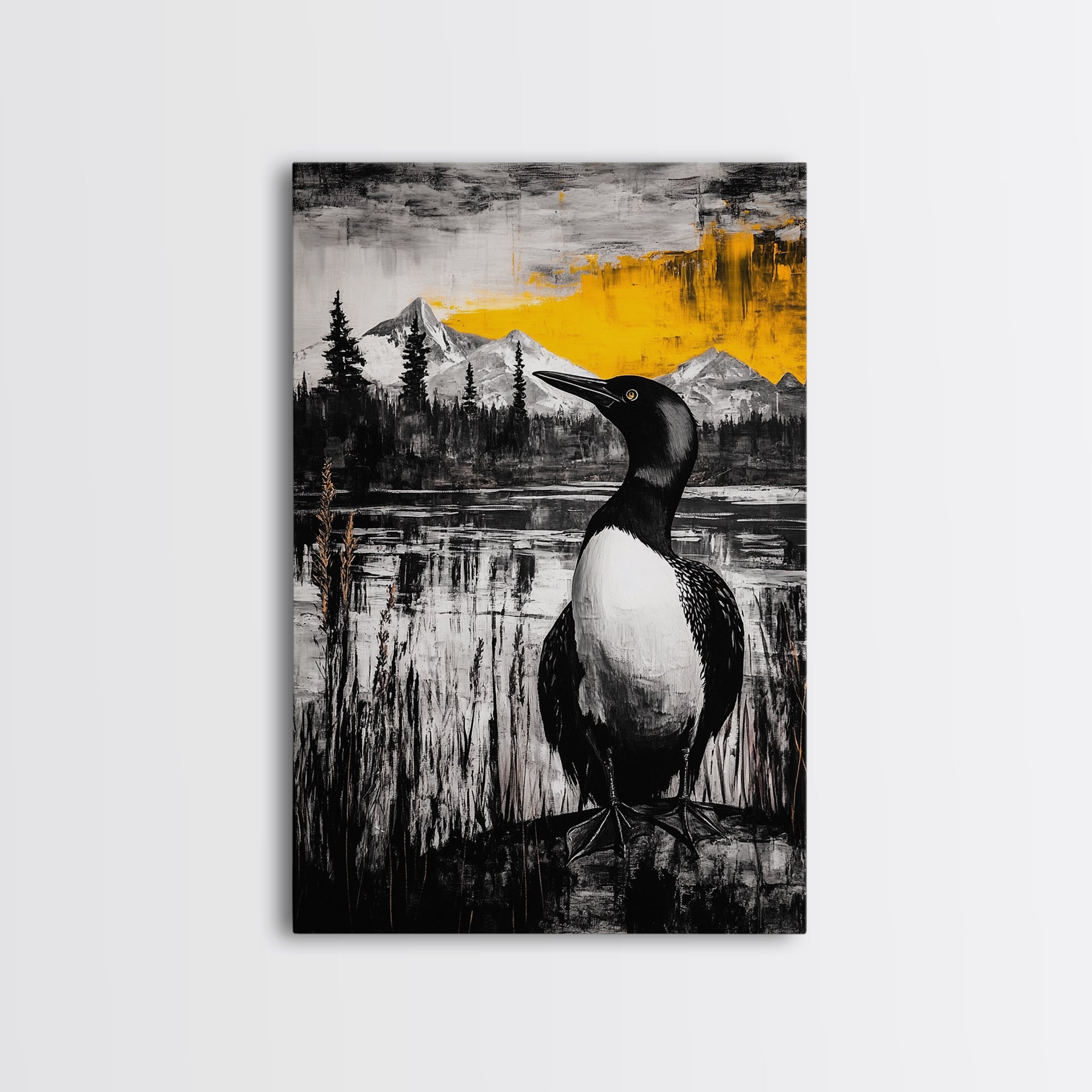 Loon, Mountain Sunset, Wildlife Wall Art, Canvas Print, Fall Decor, Ru ...