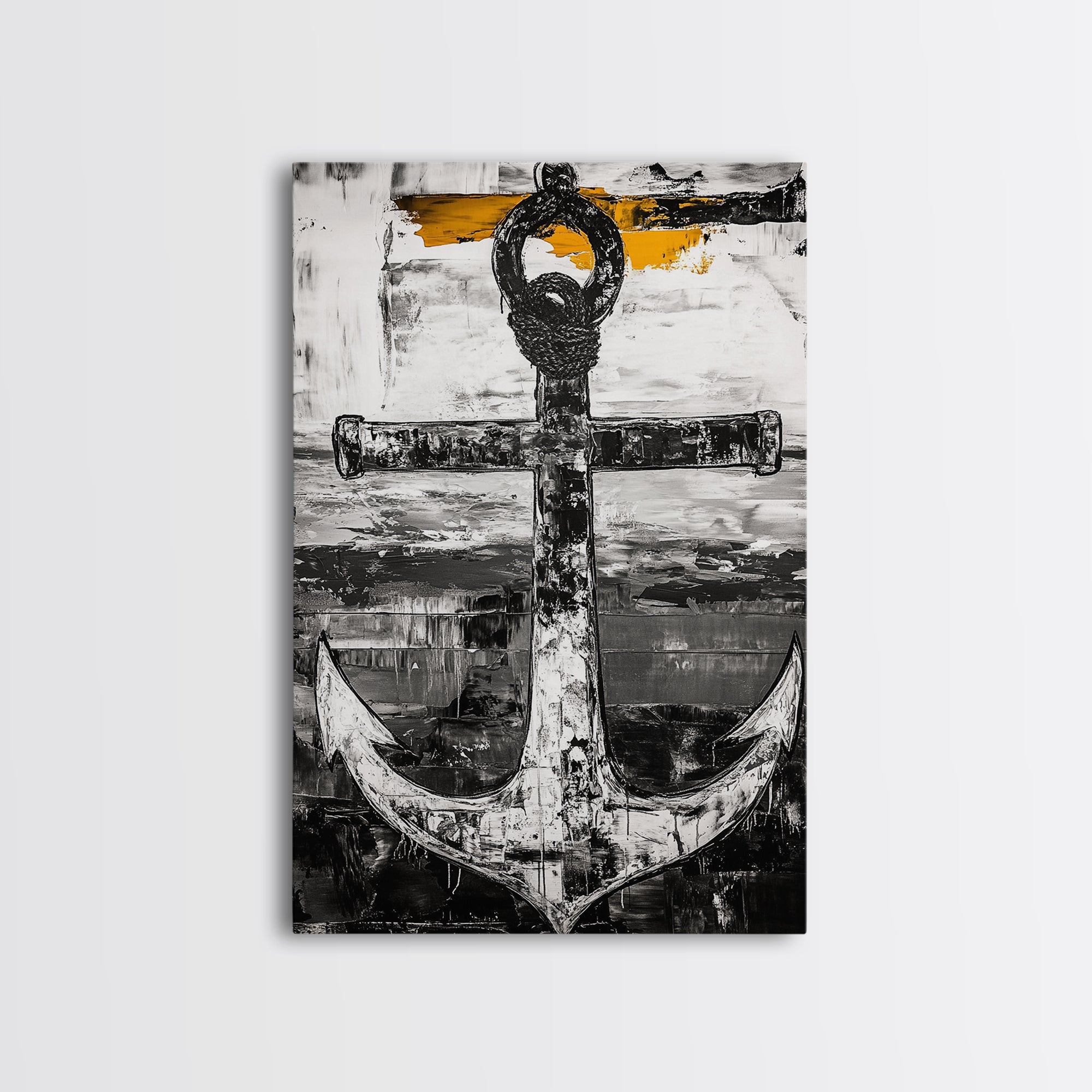 Nautical Anchor Art, Black White Coastal Decor, Rustic Ocean Wall Art ...