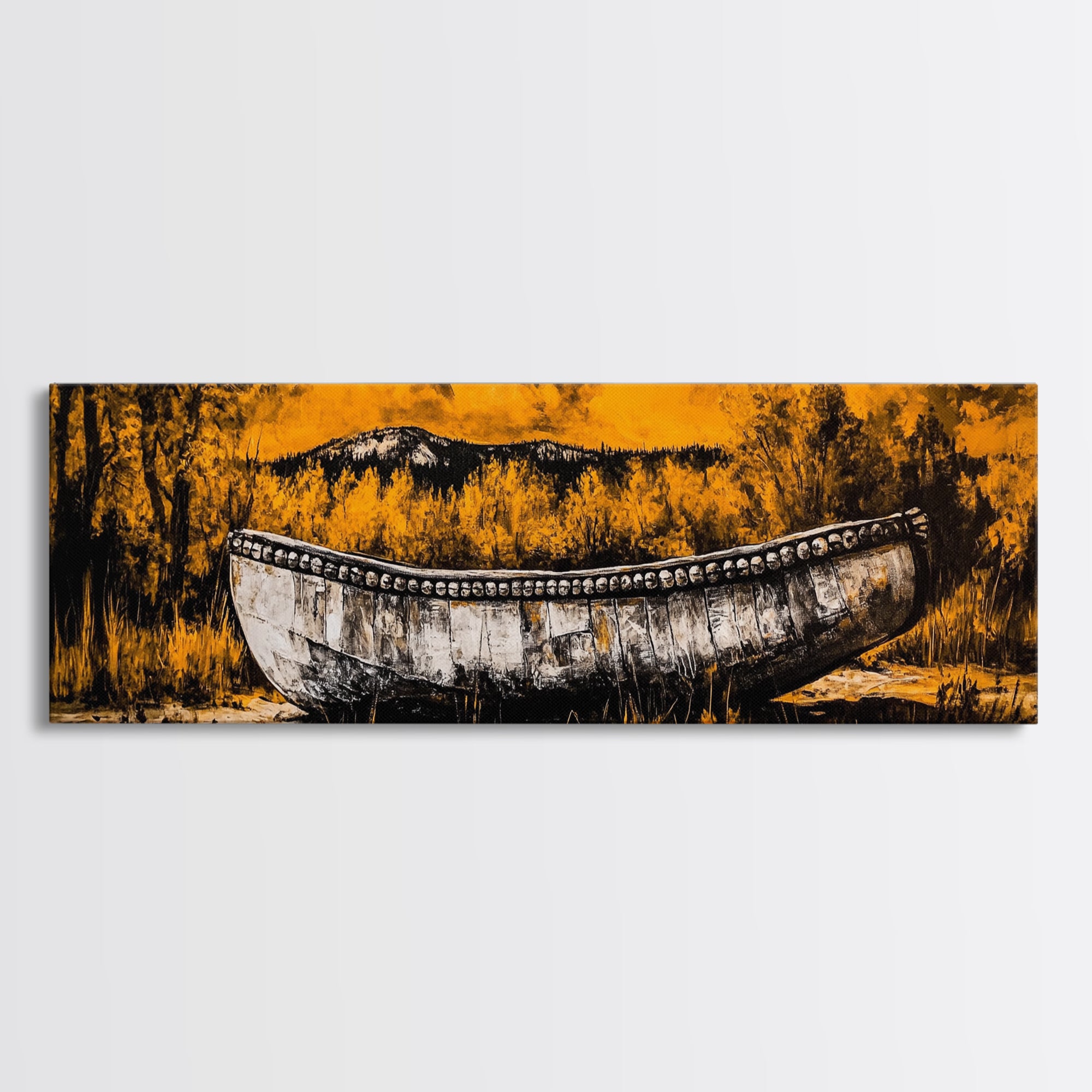 Rustic Canoe, Autumn Landscape, Fall Colors, Nature Scene, Framed Canv ...