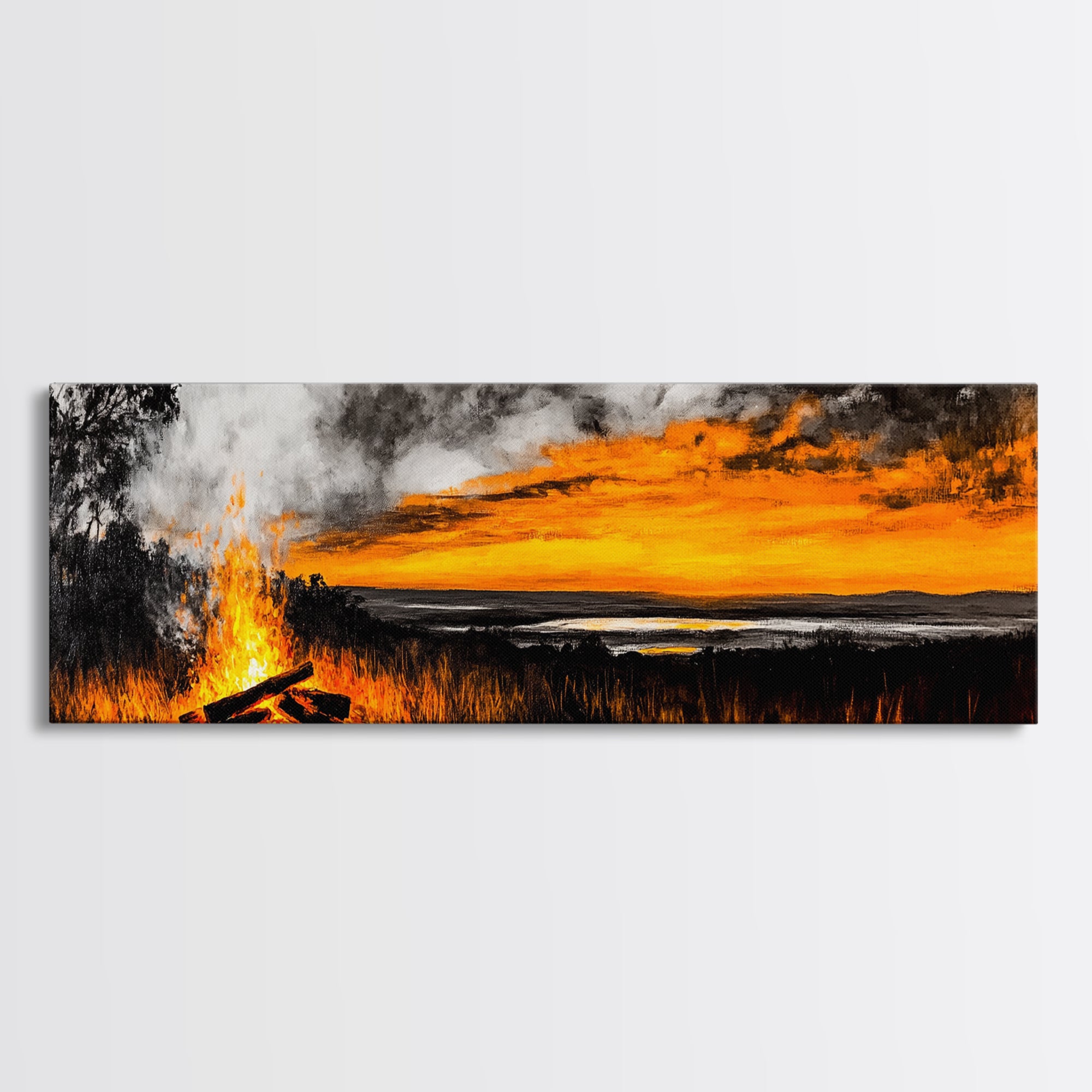 Sunset Bonfire, Rustic Art, Cozy Cabin Decor, Canvas Print, Fall Lands ...