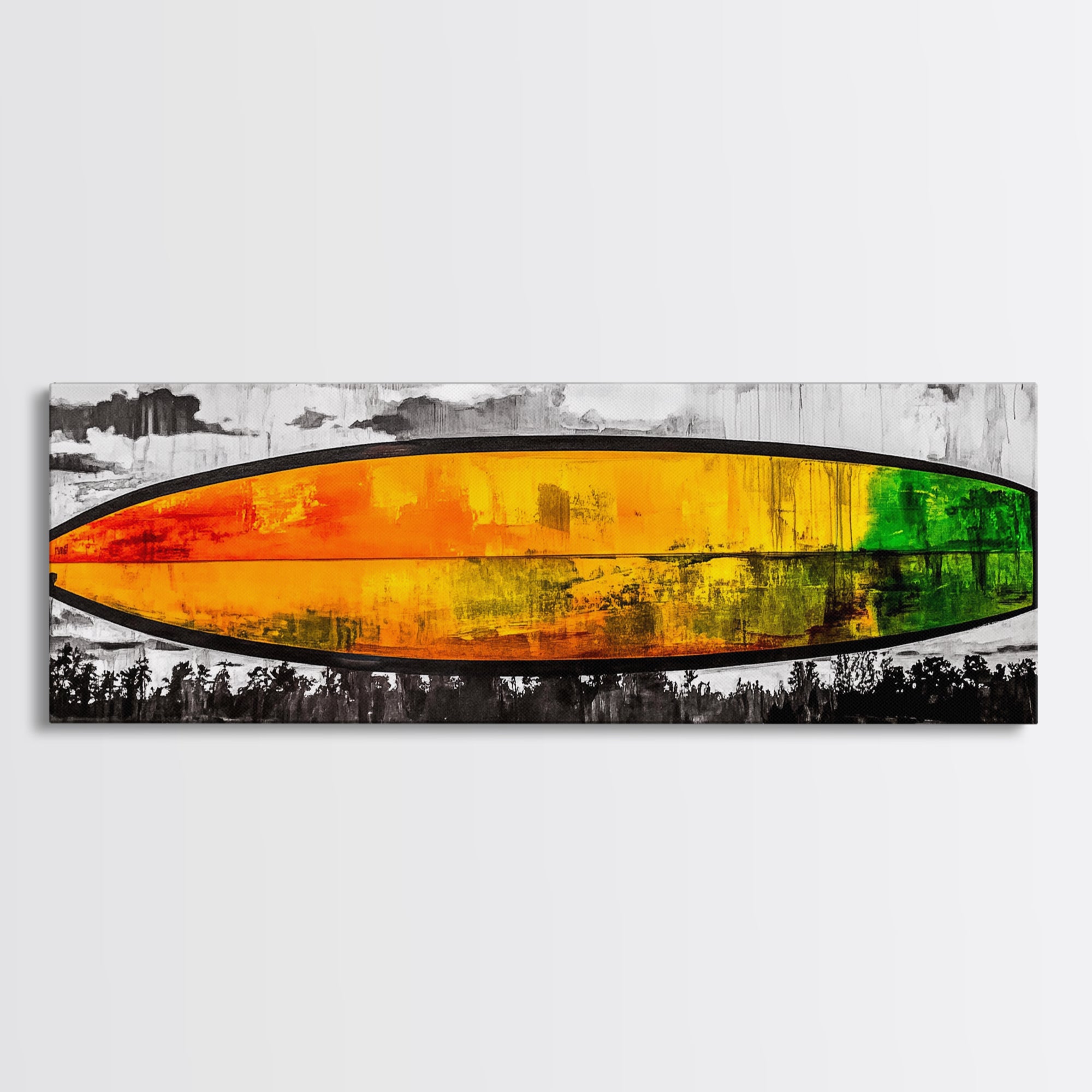 Surfboard Art, Abstract Coastal, Vibrant Colors, Framed Canvas Print ...