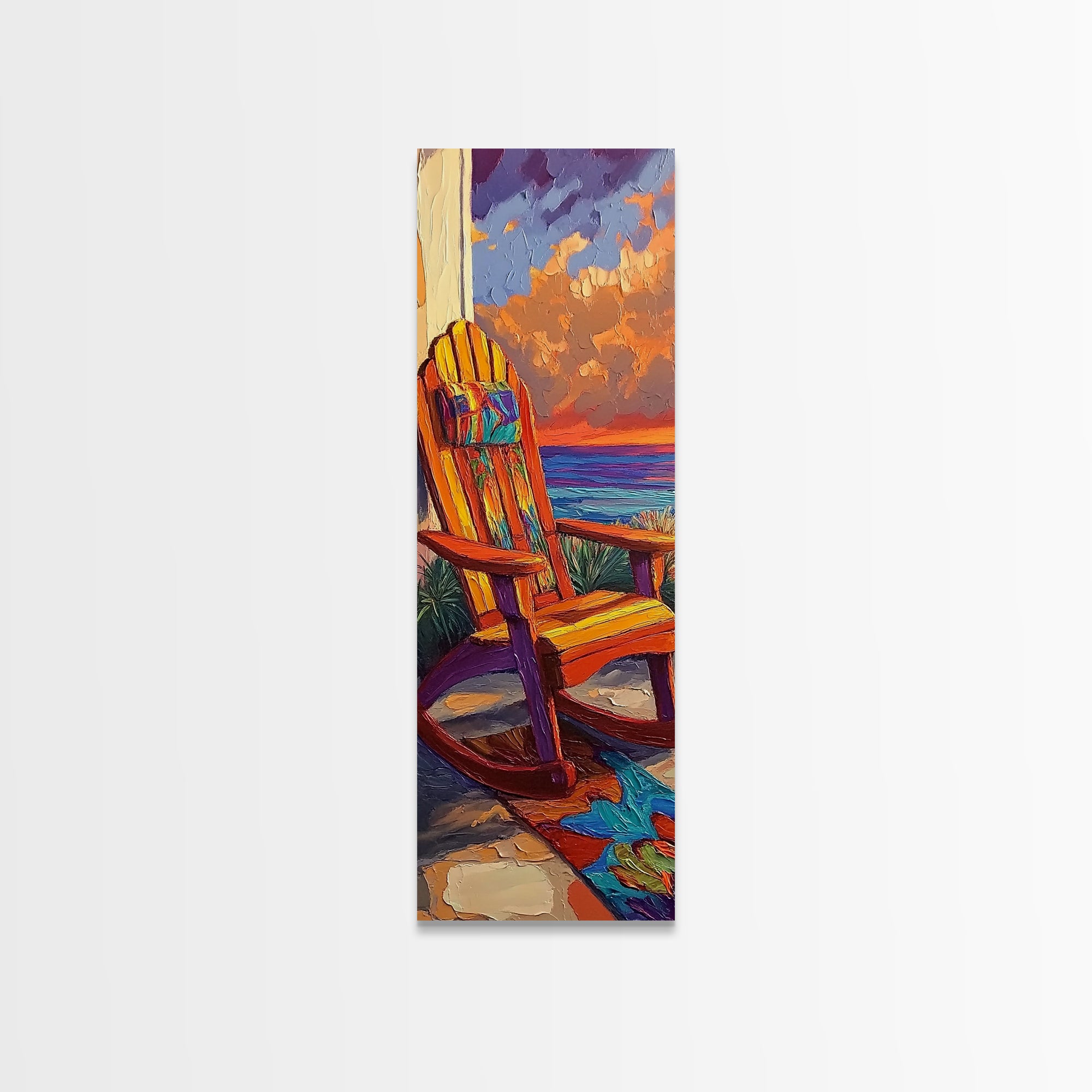 Rocking Chair Sunset Porch – Cozy Beach House Art, Vibrant Cottagecore ...
