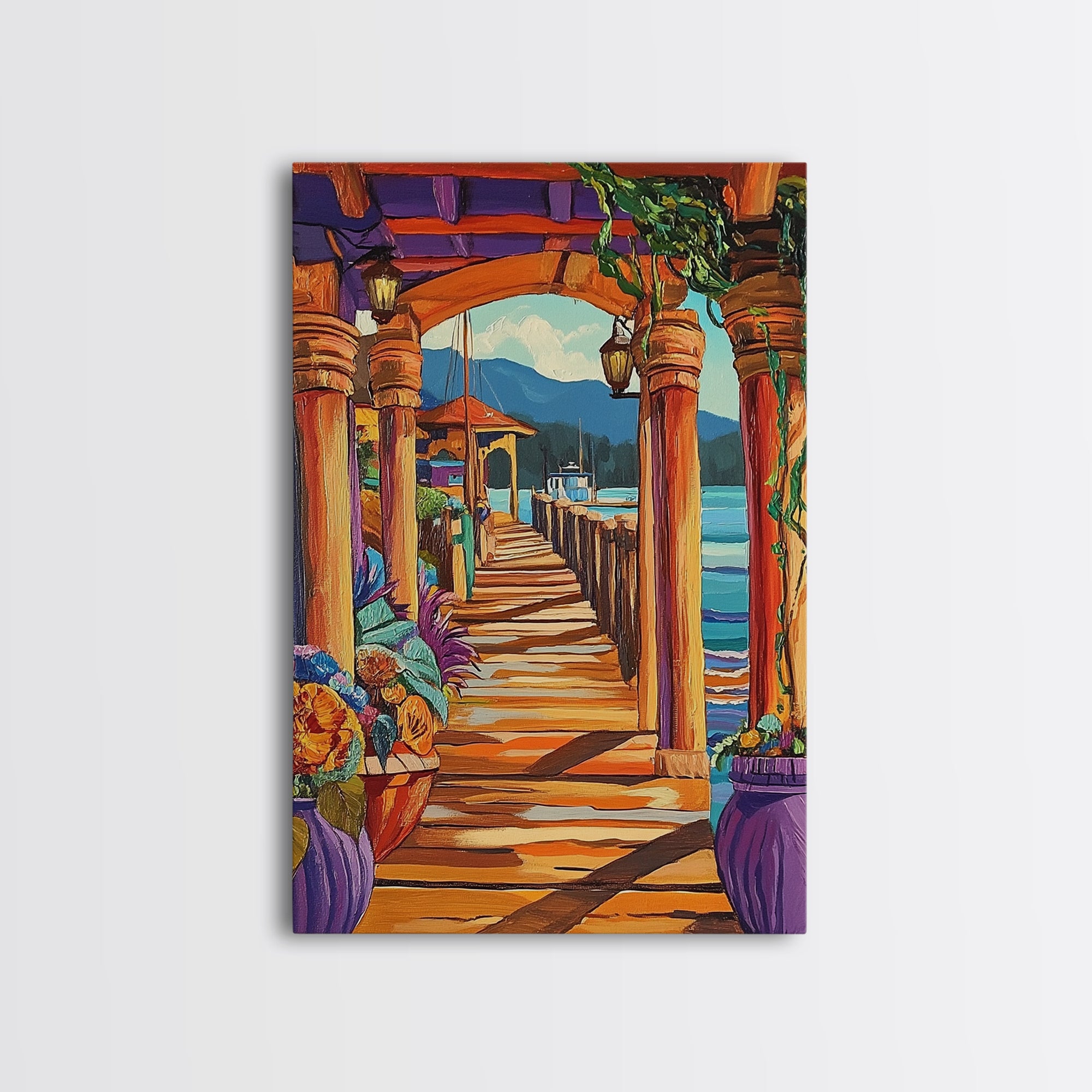 Pier Columns, Flowers, Harbor, Canvas Print, Nautical Decor, Beach Cot ...