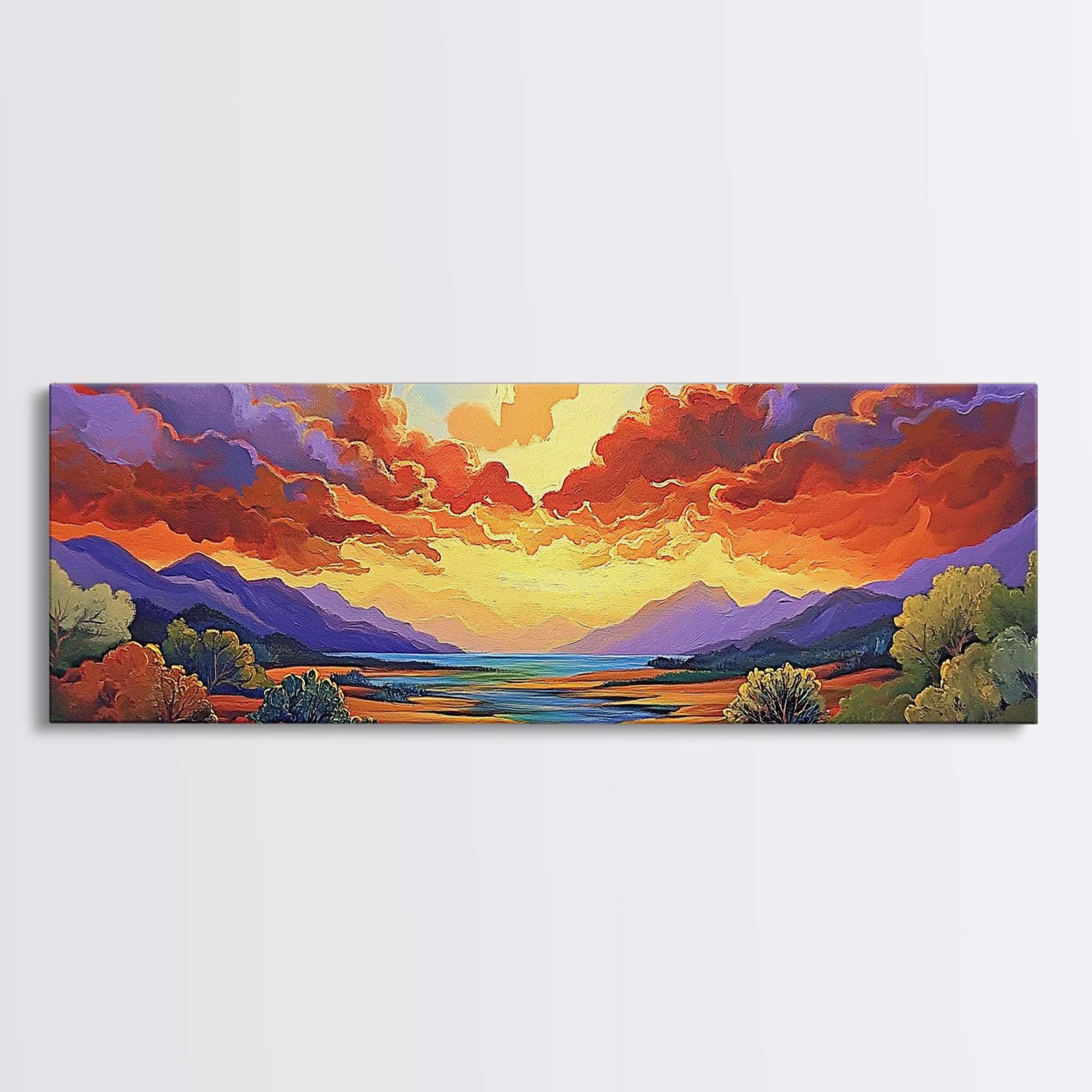 Radiant Sunset Valley, Autumn Horizon, Vibrant Landscape, Canvas Print ...