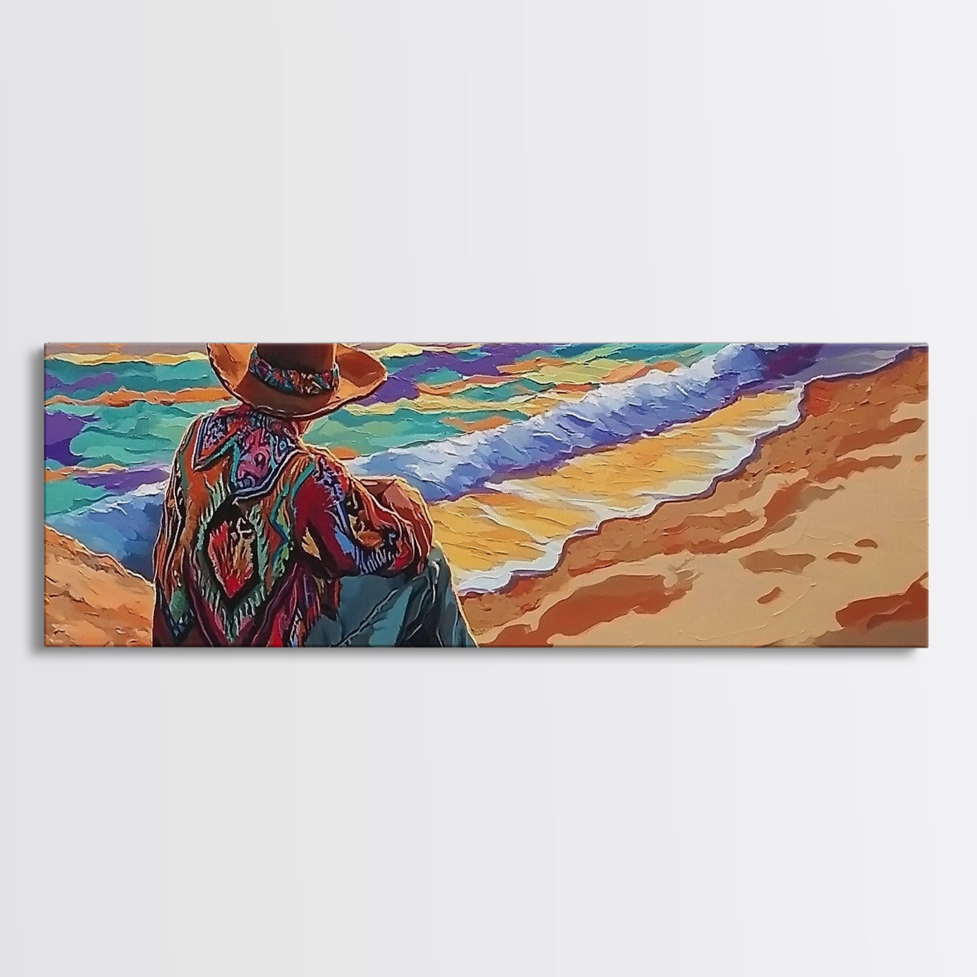 Coastal Cowboy, Ocean View, Serene Sunset, Western Art, Canvas Print ...