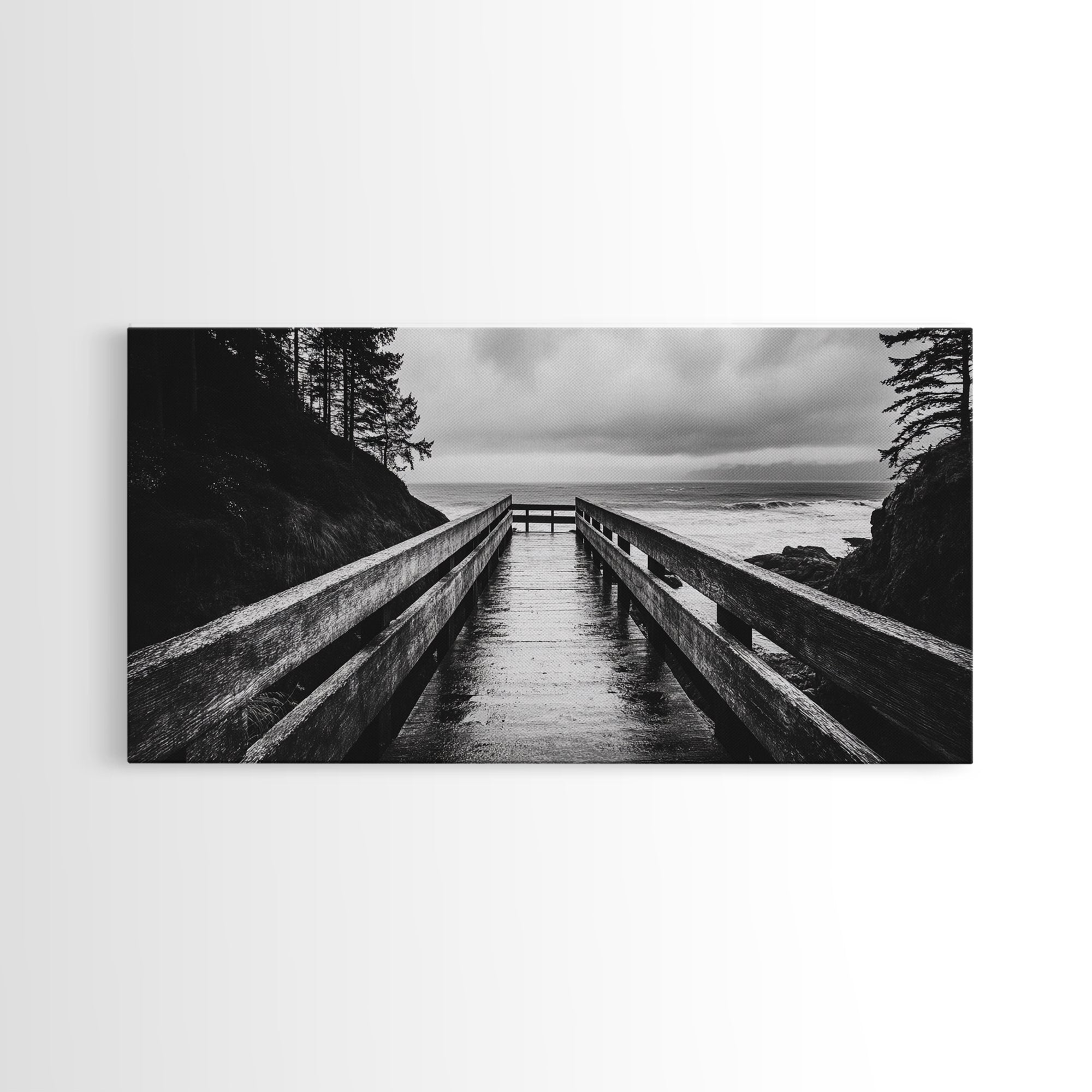 Rainy Dock View, Ocean Storm Mood, Moody Coastal Photo, Canvas Print ...