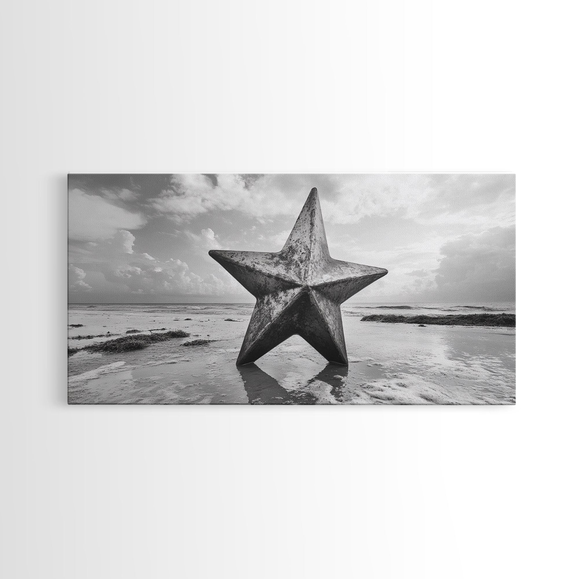 Weathered Star Sculpture, Coastal Symbol, Beach Art, Framed Canvas Pri ...