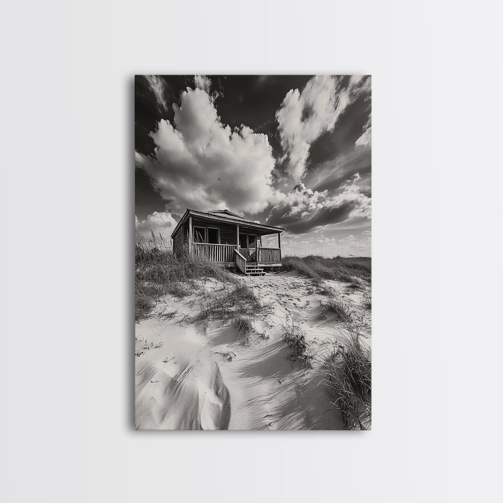 Dune Cottage, Sand Shack, Beachfront Cabin, Framed Canvas Print, Rusti ...