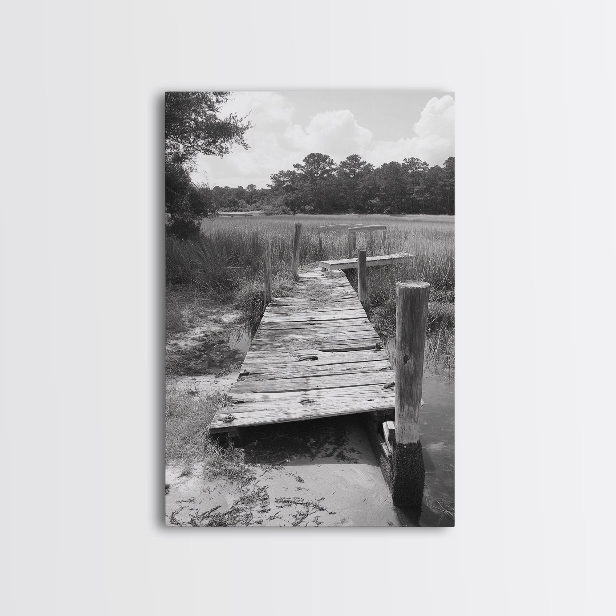 Marsh Dock, Southern Nature, Weathered Pier, Framed Canvas Print, Gues ...