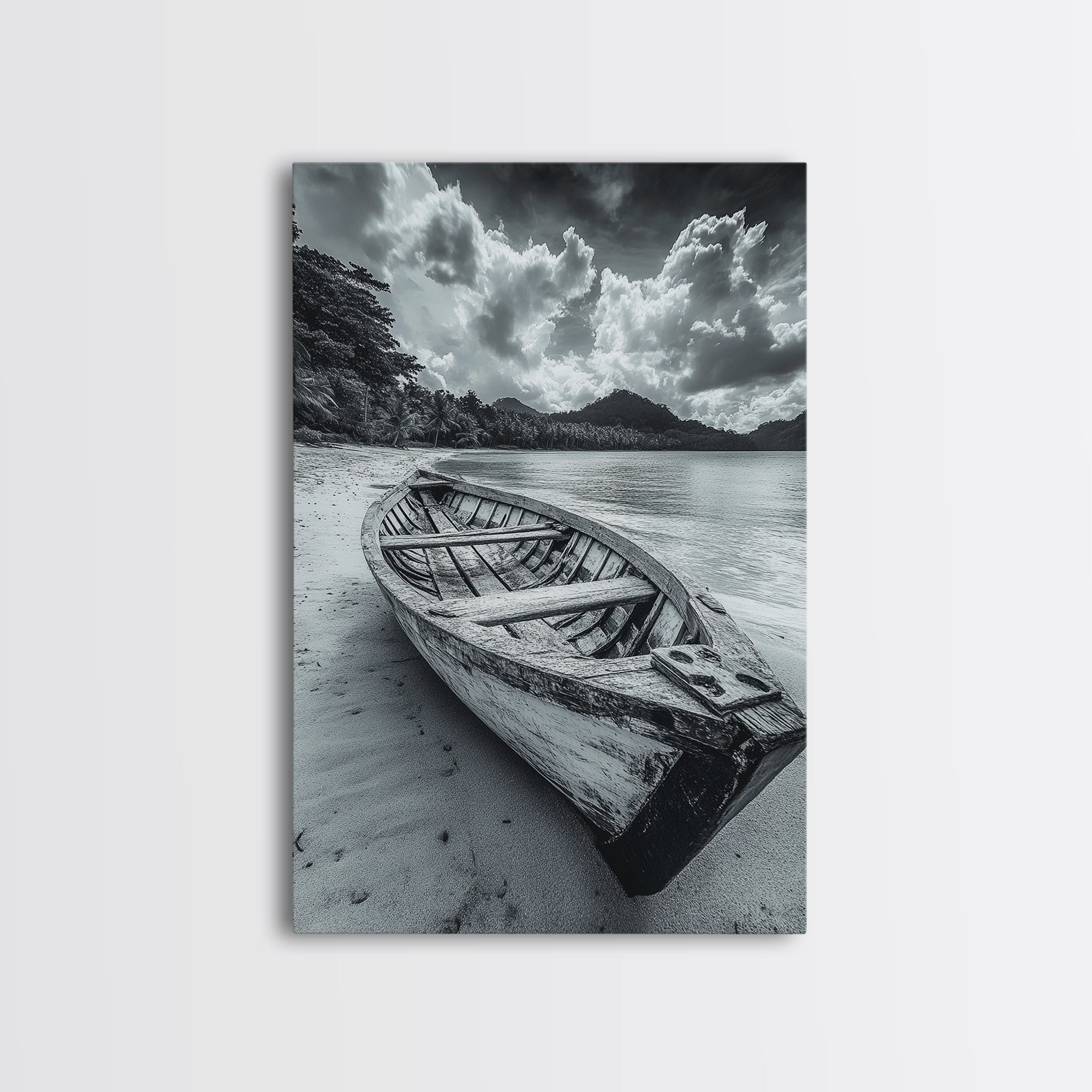 Abandoned Rowboat, Tropical Coastline, Vintage Travel Vibes, Black and ...