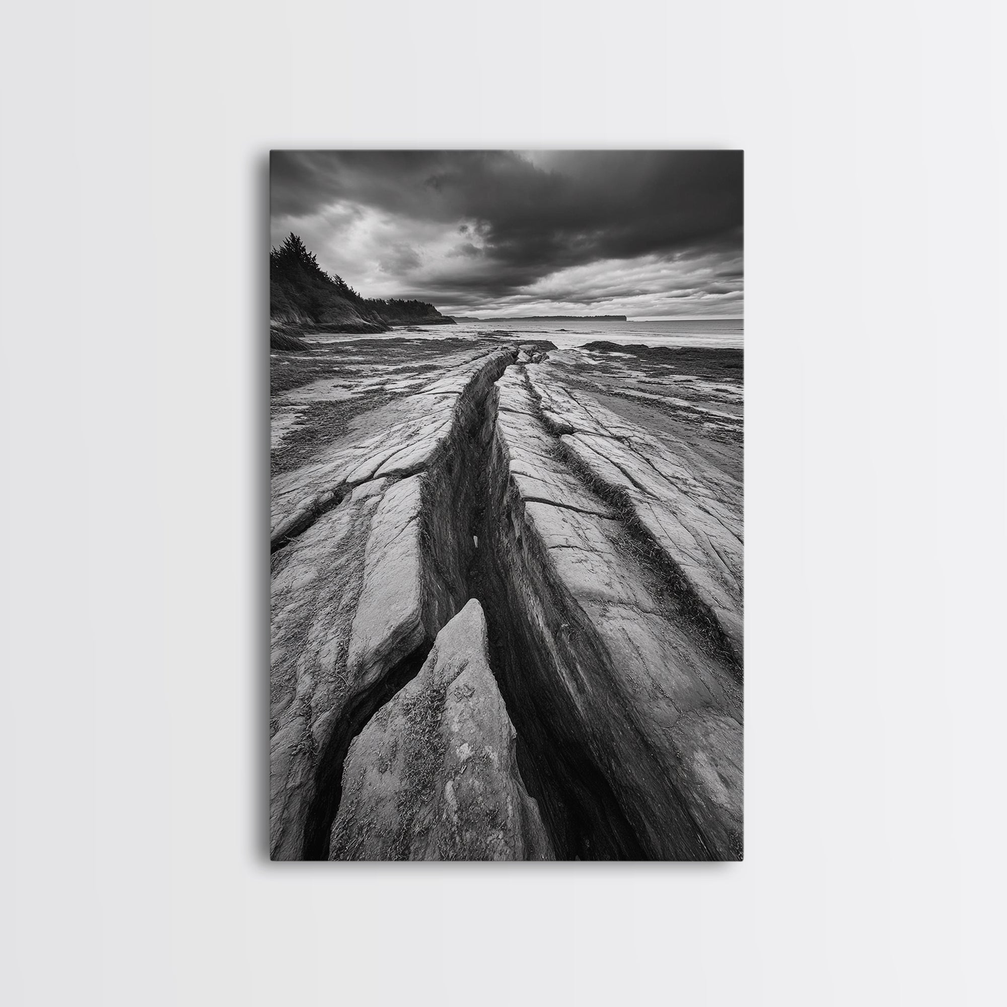 Coastal Rock Divide, Nature Pathway, Moody Beach Print, Living Room De ...
