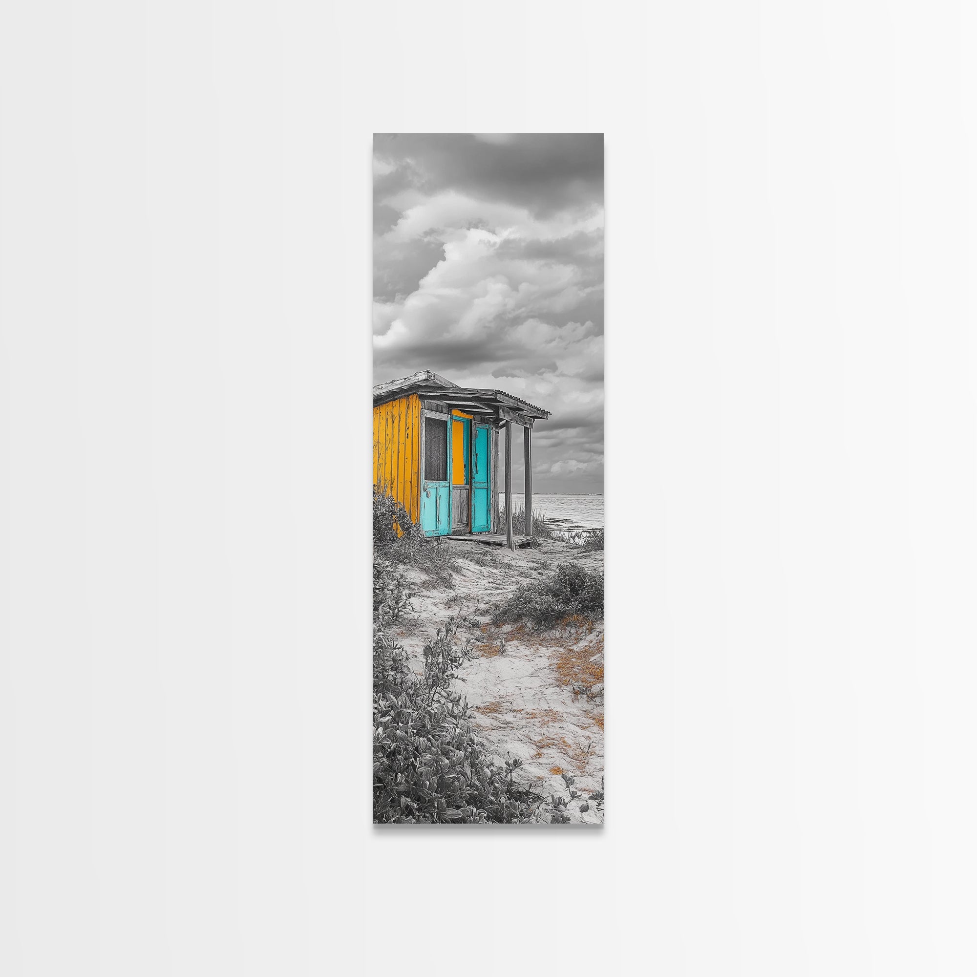 Beach Shack, Rustic Cabin, Vibrant Doors, Framed Canvas Print, Coastal ...