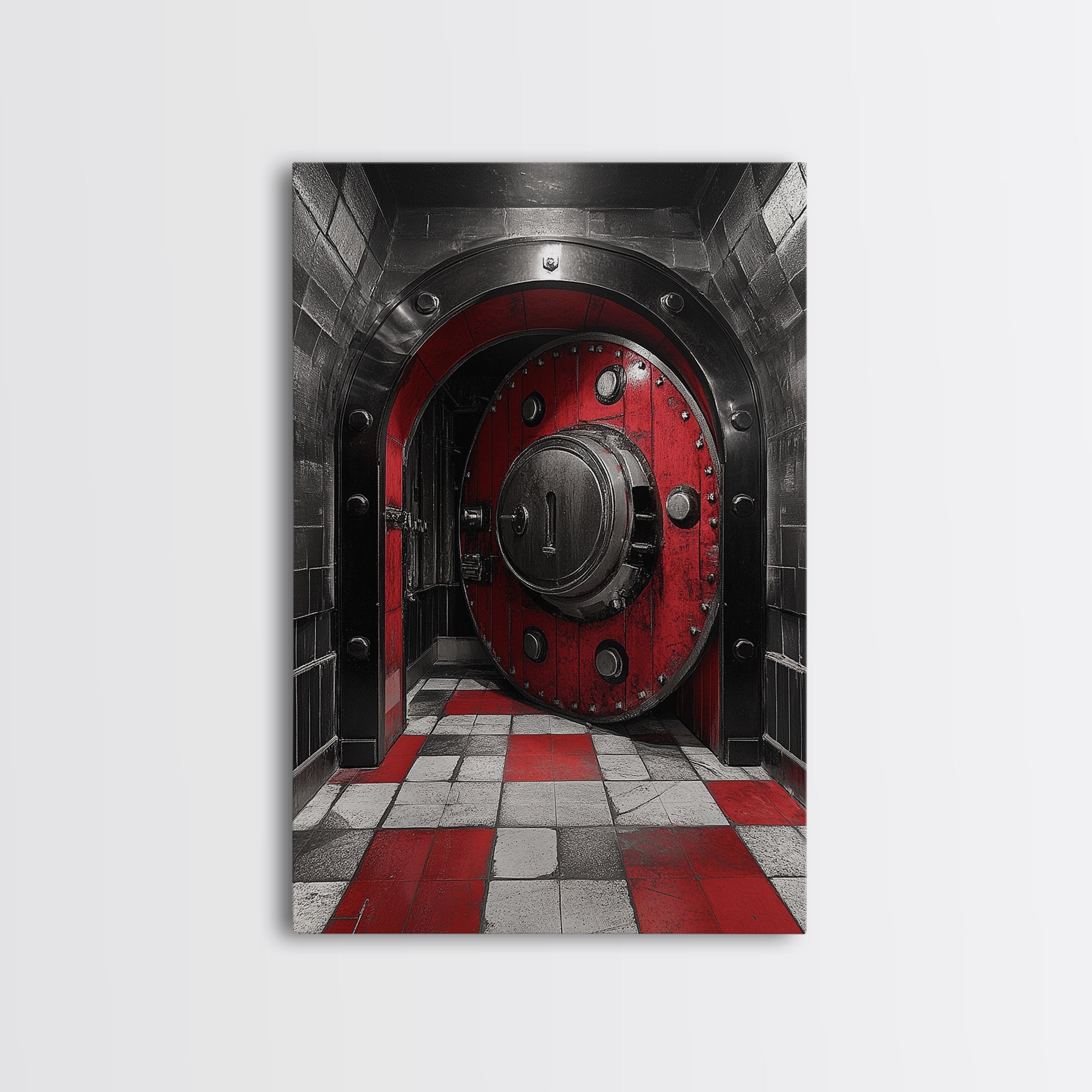 Red Vault Door, Industrial Style, Bold Security, Framed Canvas Print ...