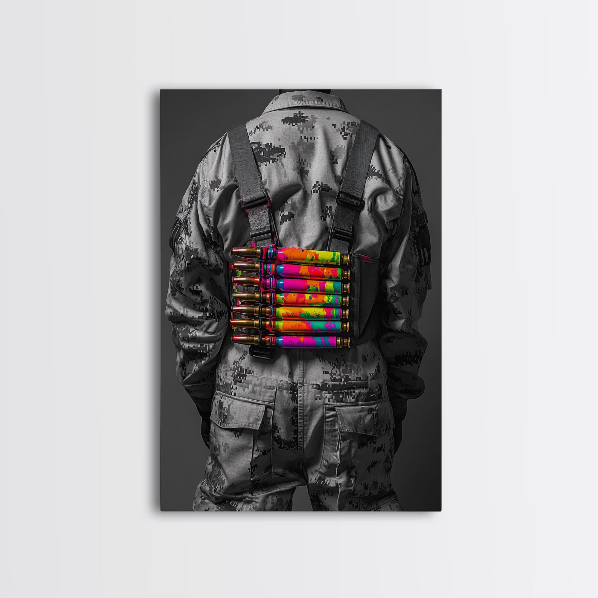 Colorful Ammo Art, Bold Bullets, Neon War, Framed Canvas Print, Urban ...
