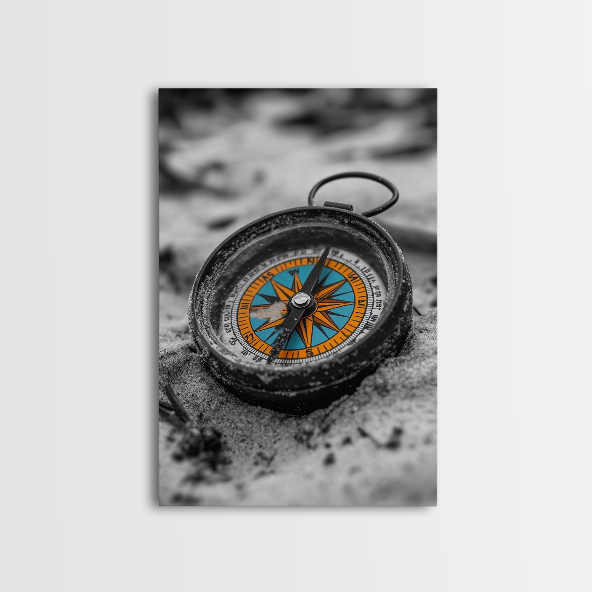 Vintage Compass, Sand Texture, Adventure Theme, Travel Decor, Framed C ...
